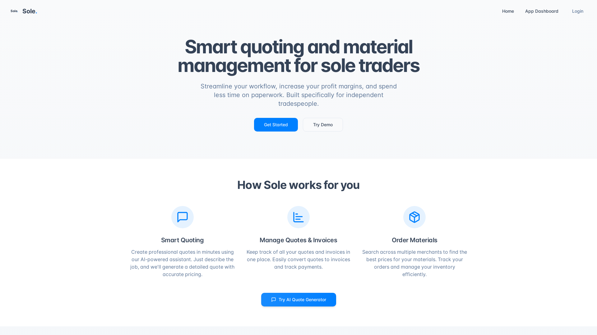 Sole. | Smart Quoting for Sole Traders