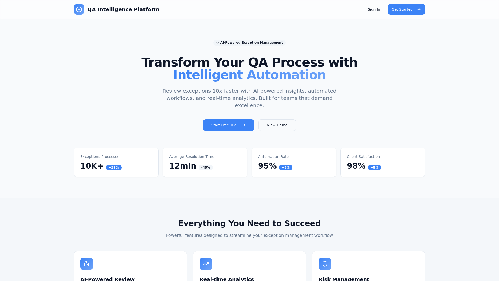 QA Dashboard - Quality Assurance Management