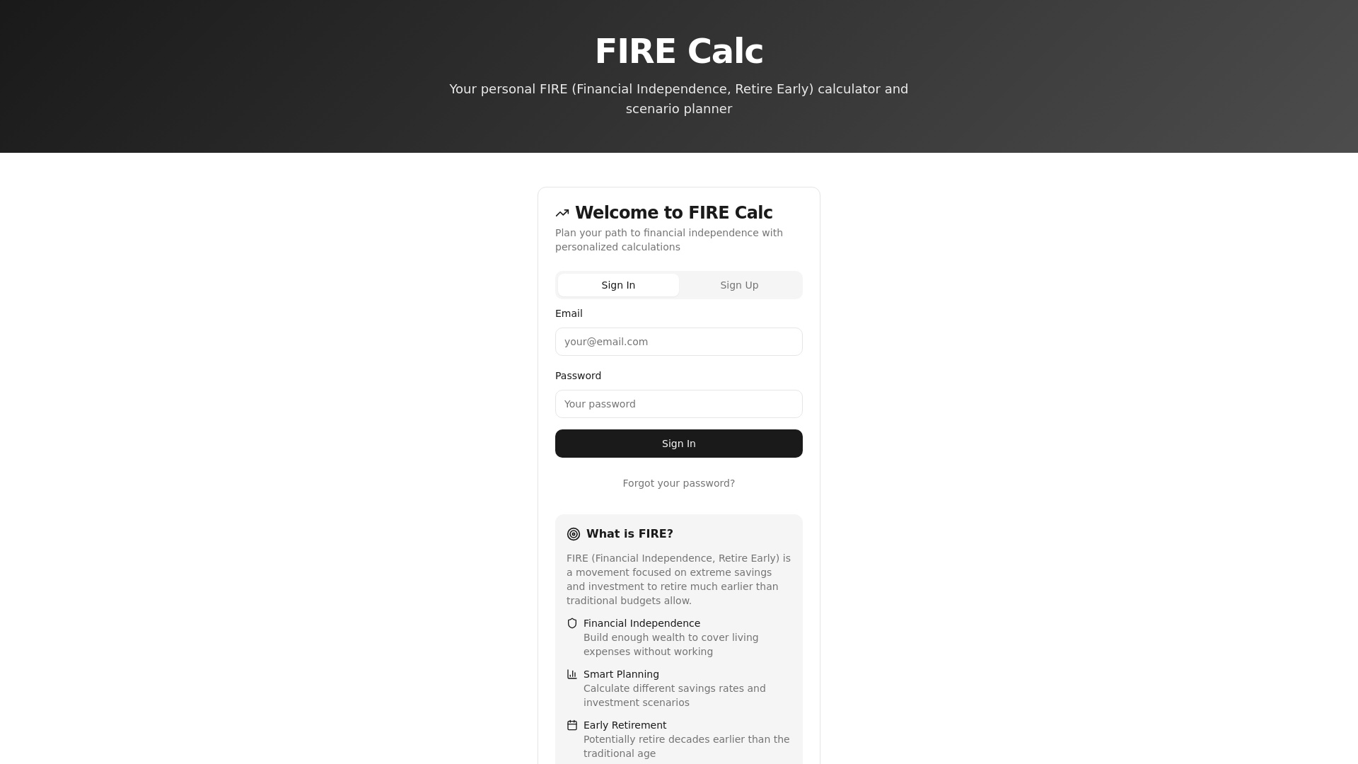 FIRE Calc - Financial Independence & Early Retirement Calculator
