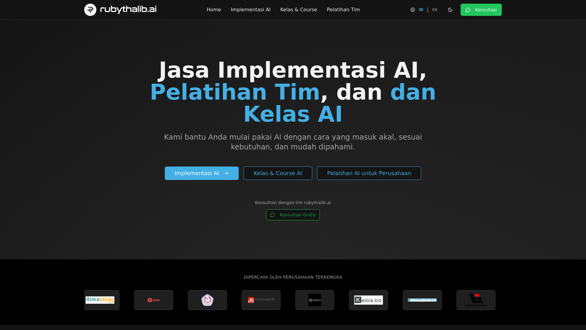 rubythalib.ai - Jasa Implementasi AI, Pelatihan Tim & Kelas AI