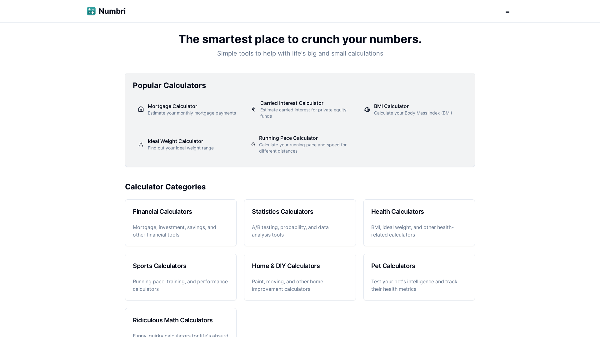 Numbri - Free Online Calculators for Smart Decisions