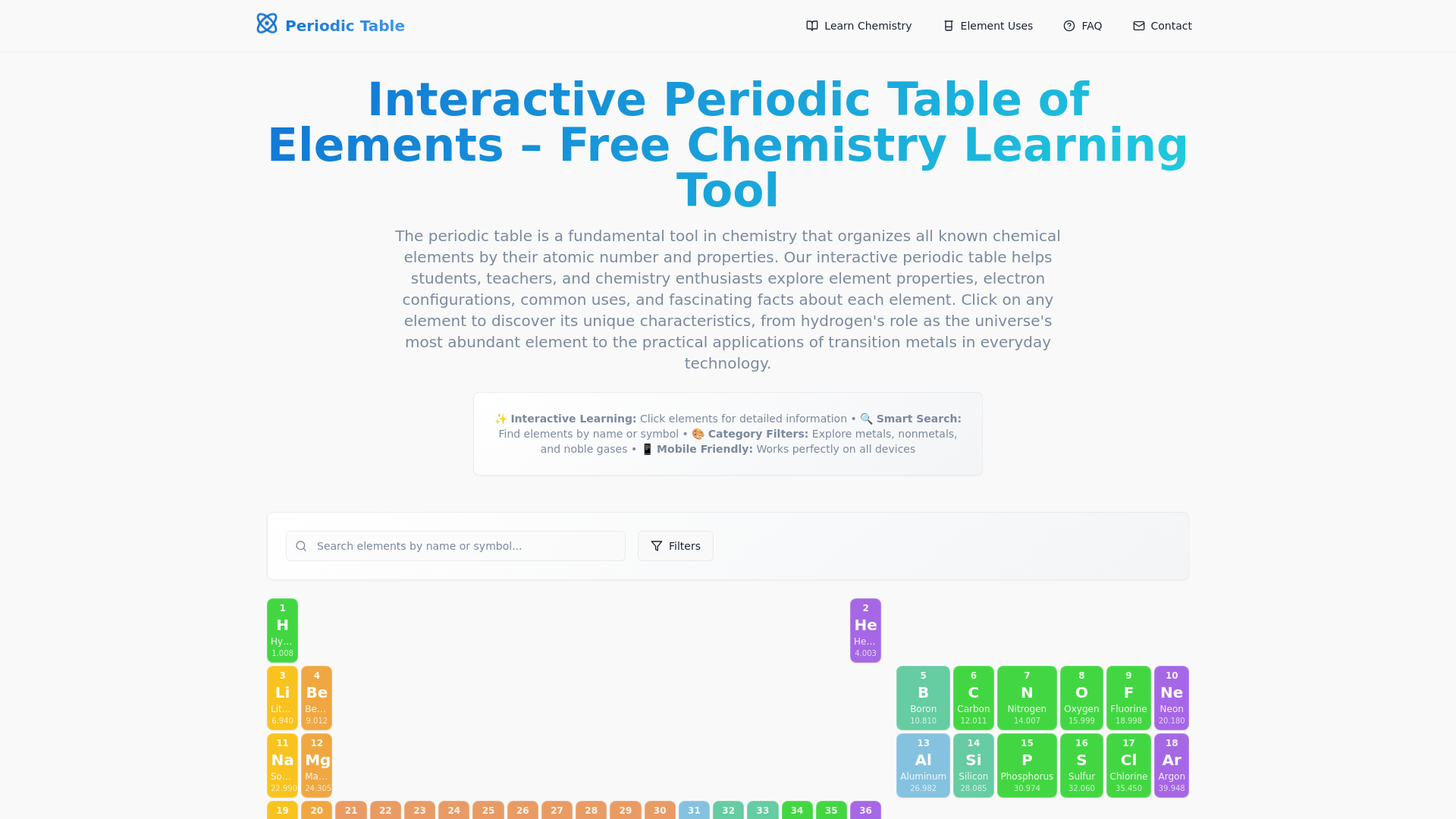 Free Online Interactive Periodic Table – Chemistry Learning Tool