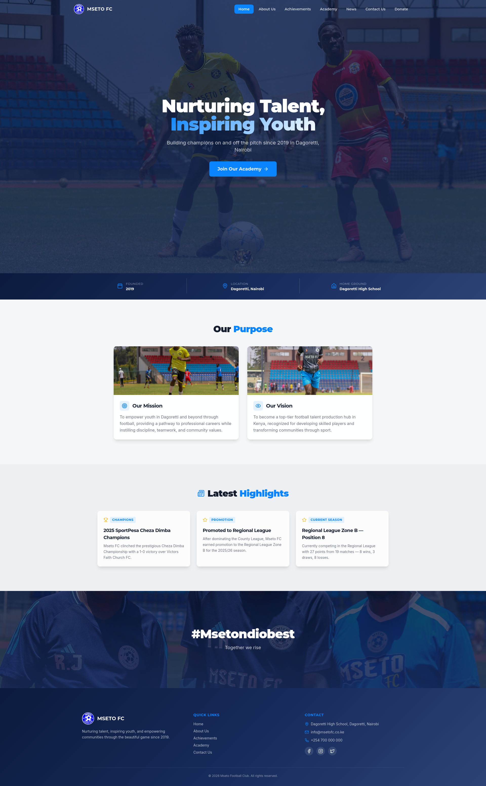 Mseto Football Club — Nurturing Talent, Inspiring Youth