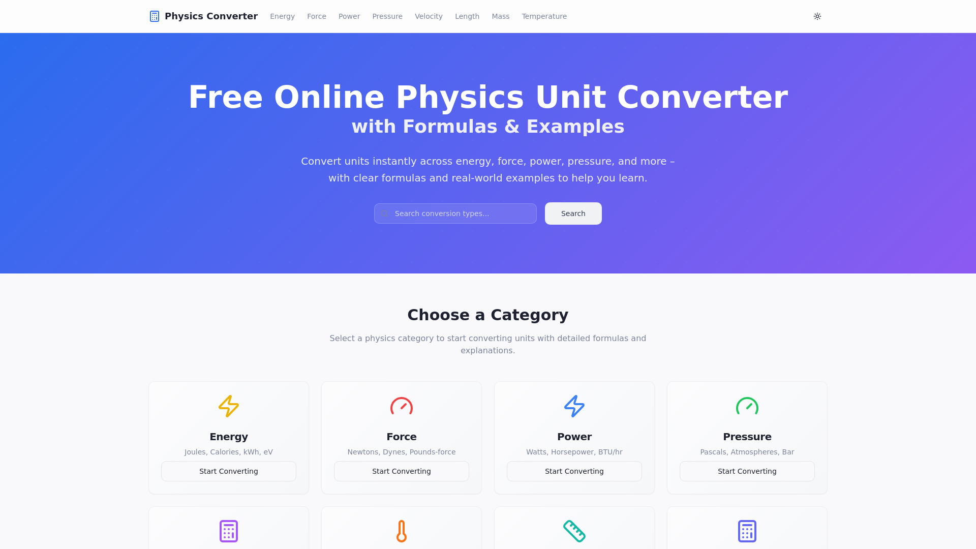 Free Online Physics Unit Converter with Formulas & Examples