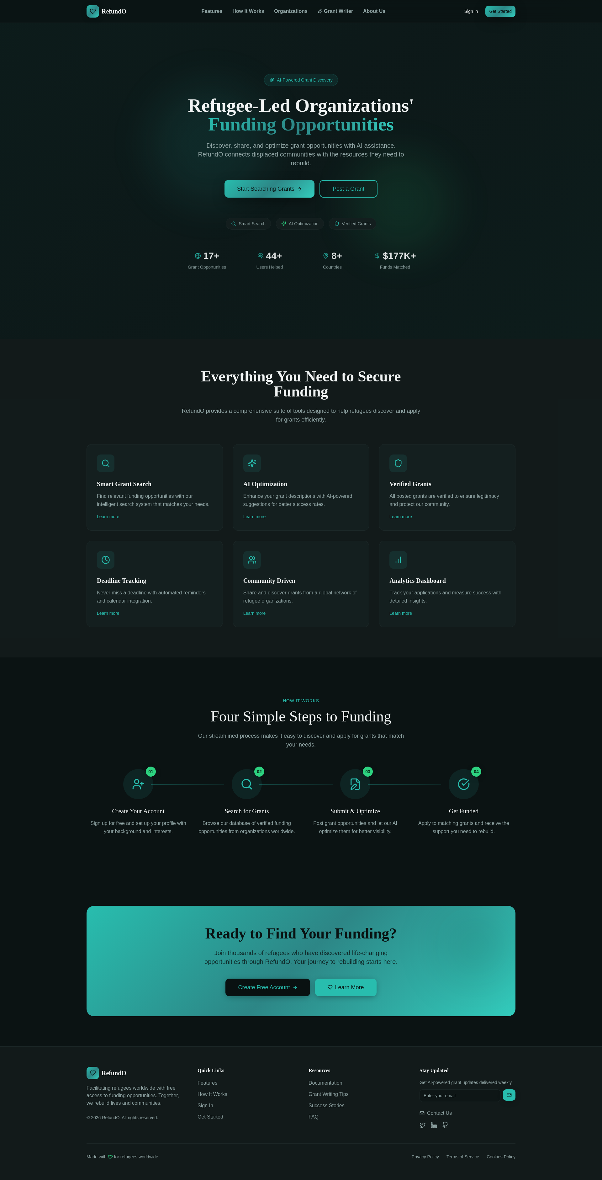 RefundO - Refugee Funds App | Grant Discovery Platform