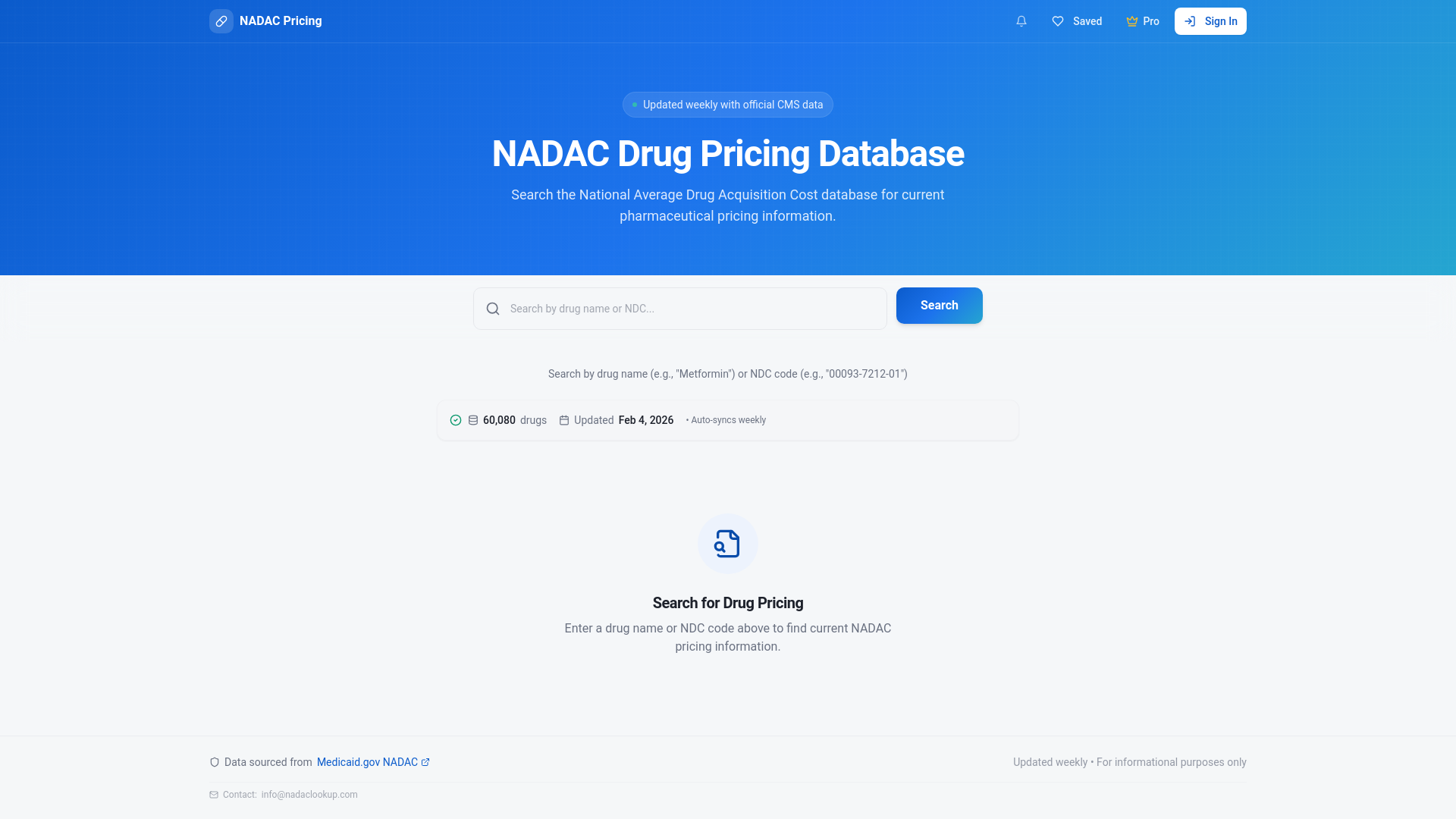 NADAC Lookup - Drug Pricing Database