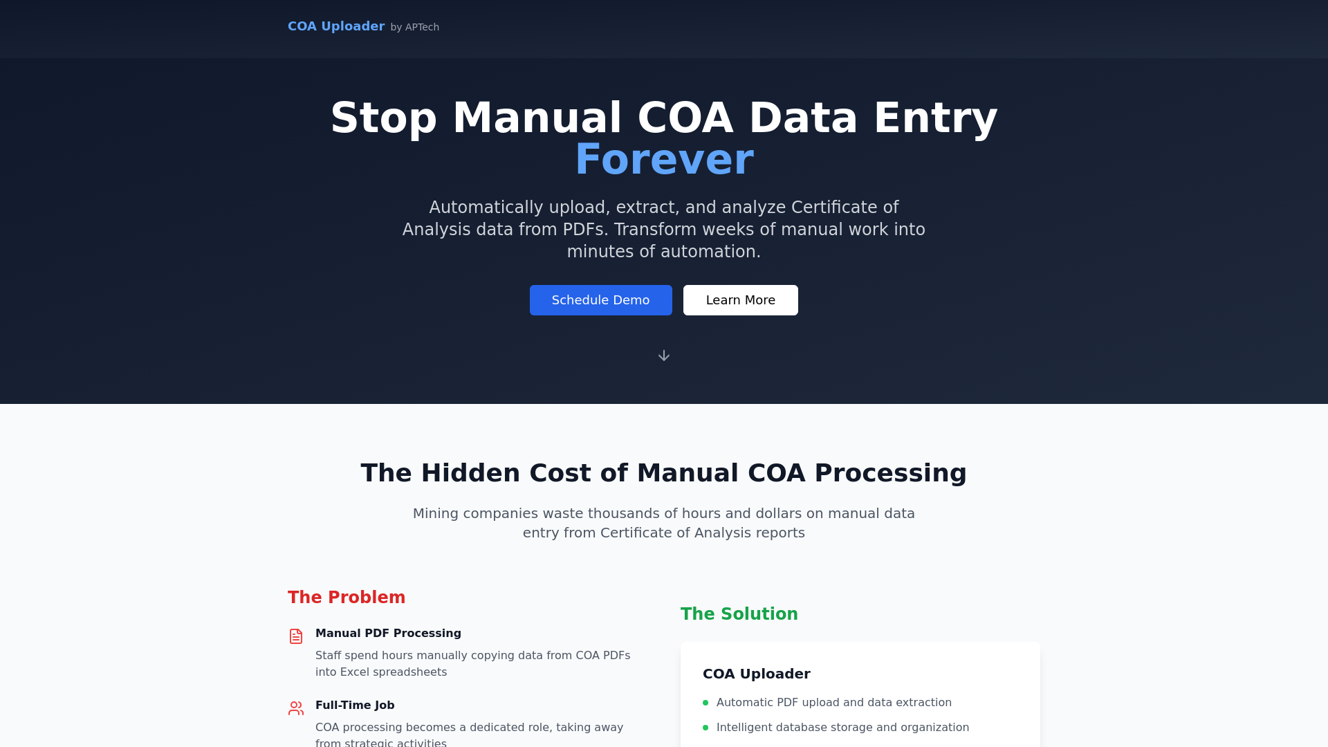 COA Uploader - Automated Certificate of Analysis Processing | APTech