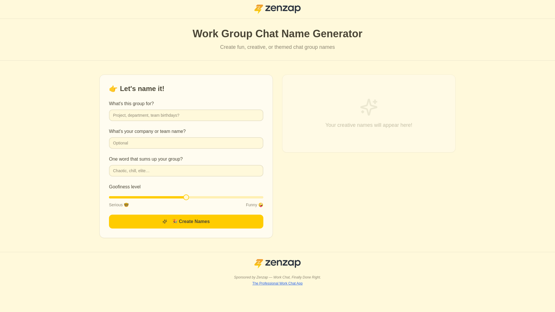 Work Group Chat Name Generator | Fun & Creative Ideas by Zenzap