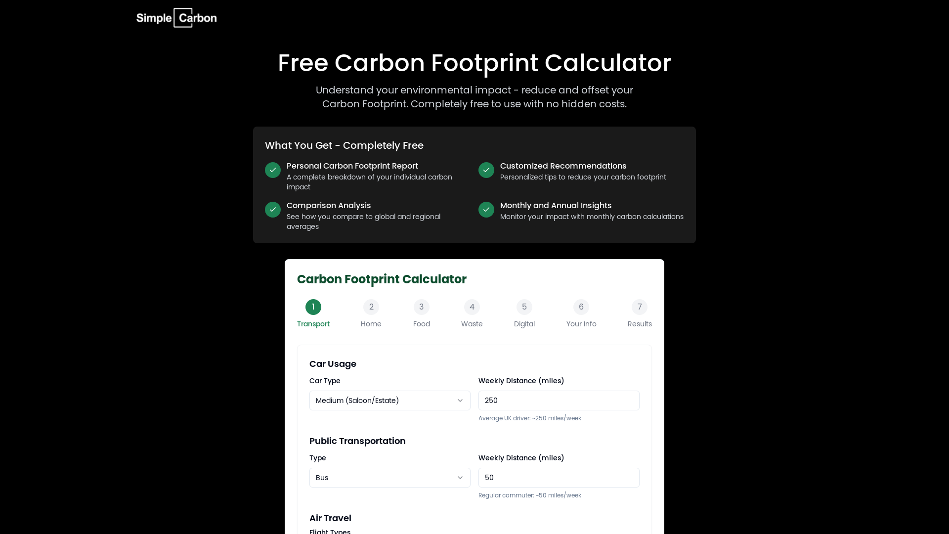 Free Carbon Footprint Calculator | Simple Carbon | Measure Your ...