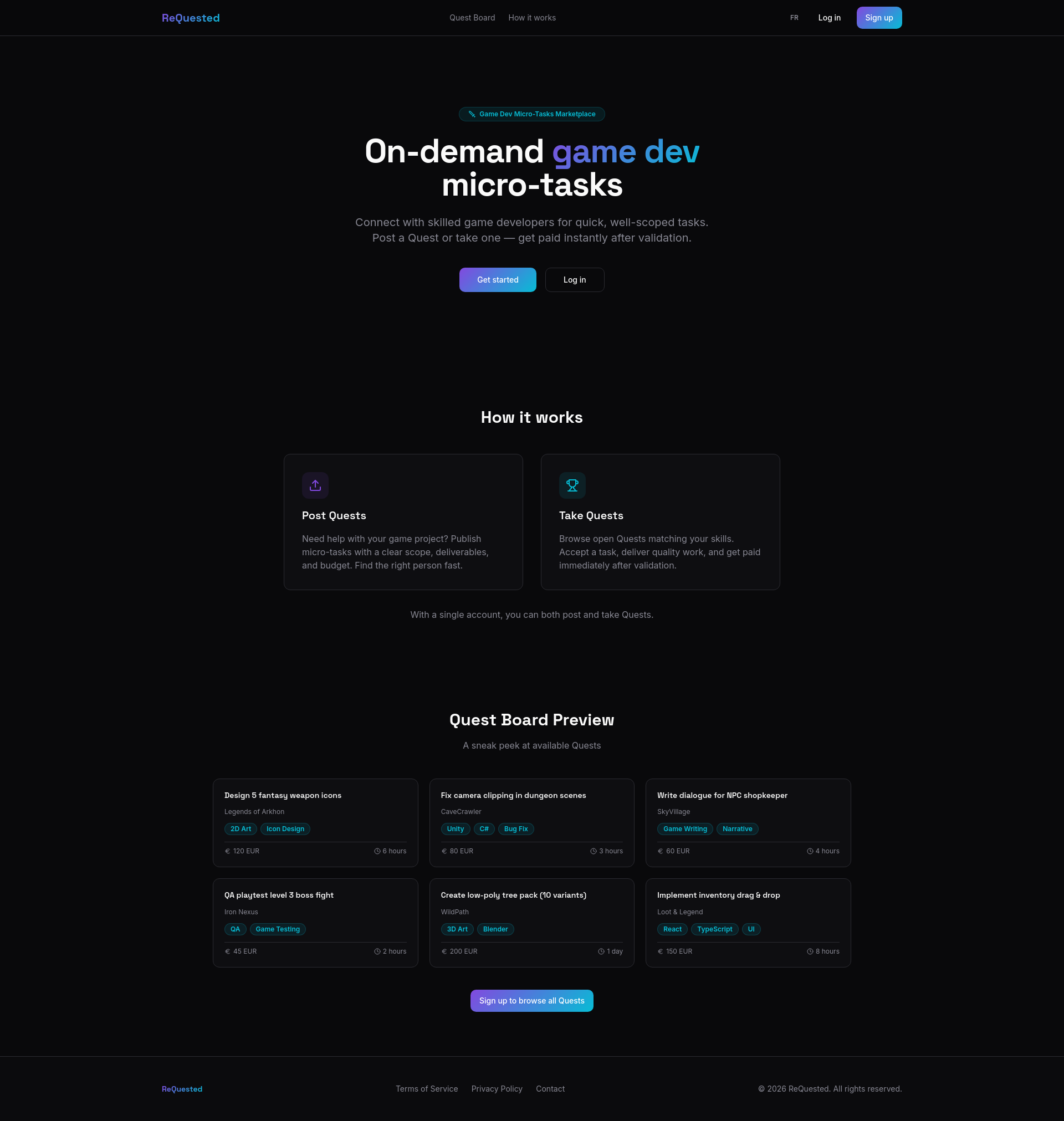 ReQuested — Game Dev Micro-Tasks Marketplace