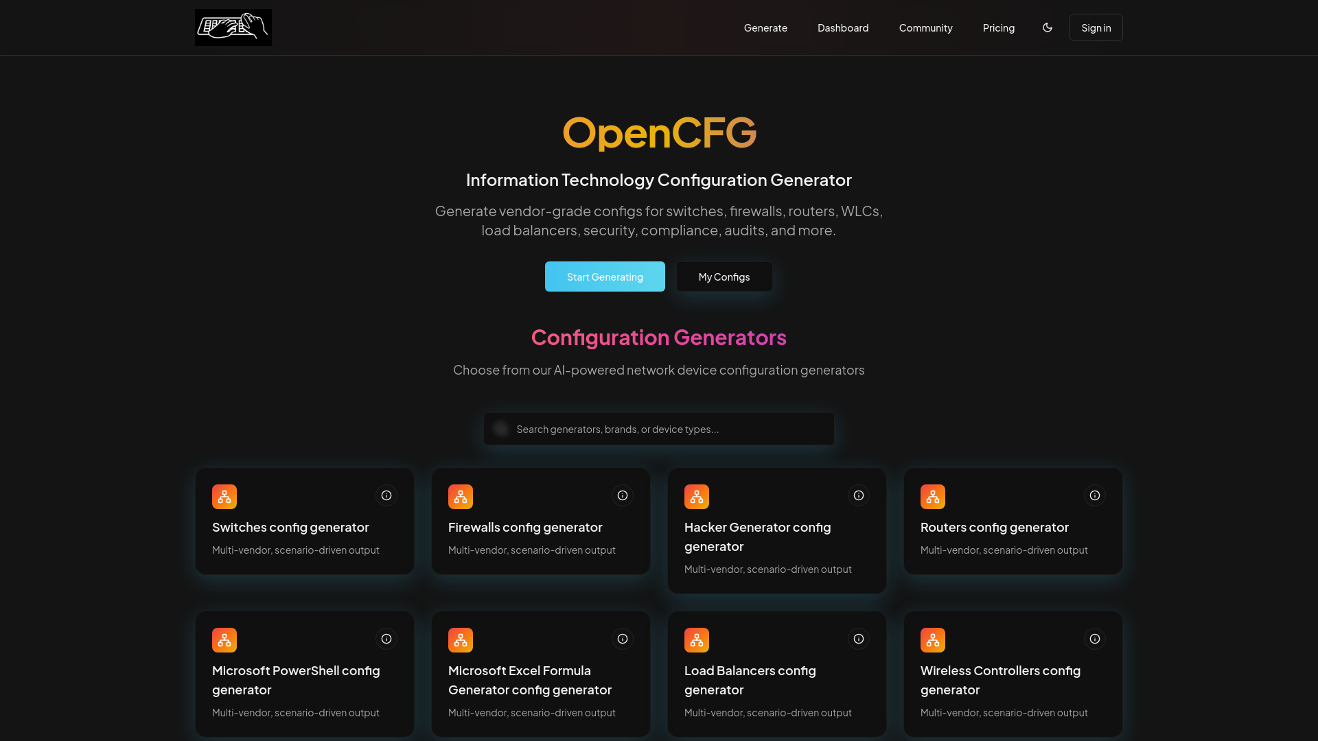 OpenCFG — Network Configuration Generator