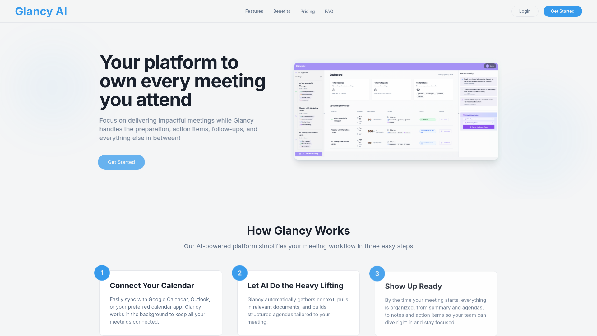 Glancy AI - Own every meeting you attend, at a glance!