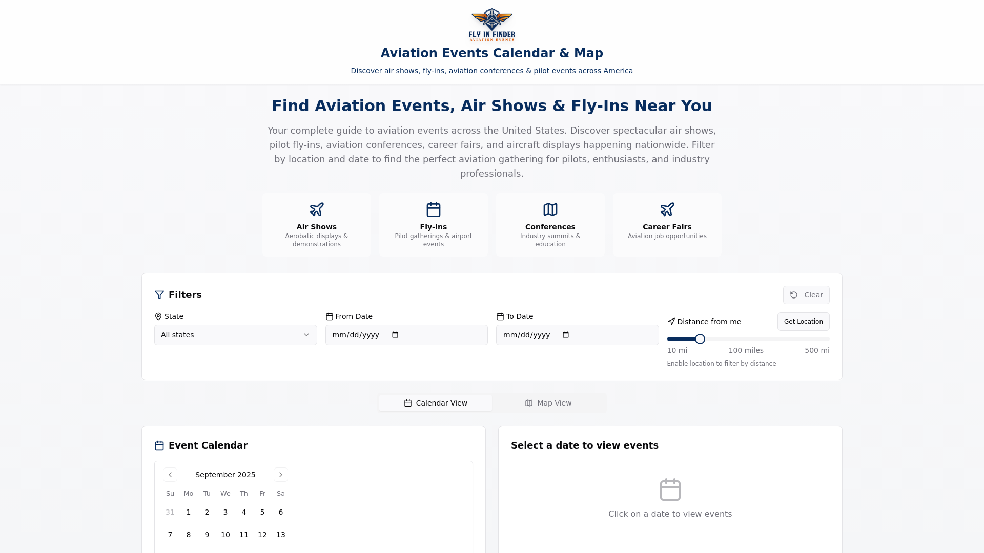 Fly In Finder - Aviation Events, Air Shows & Fly-Ins Across the USA