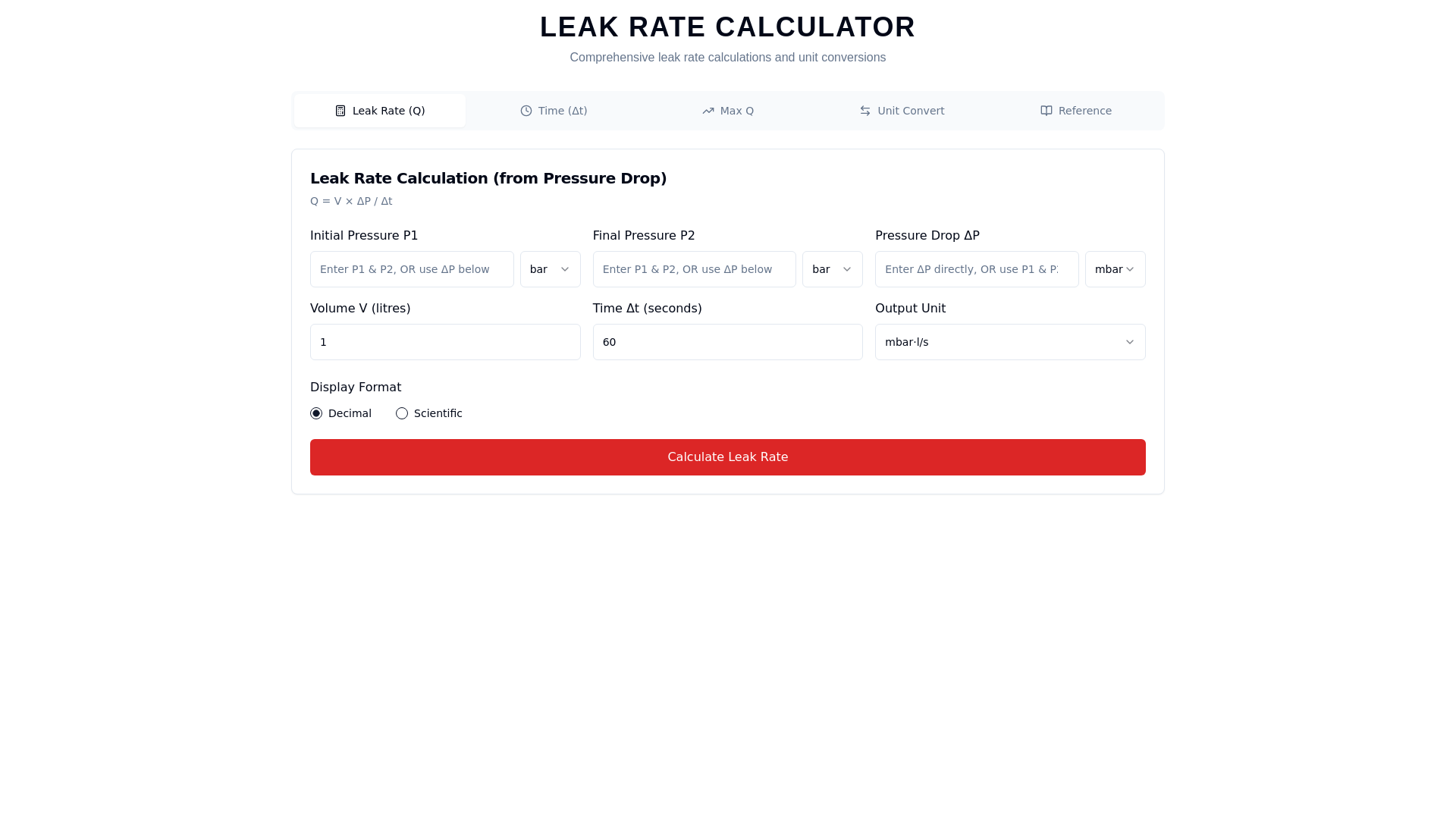 Leak Rate Calculator