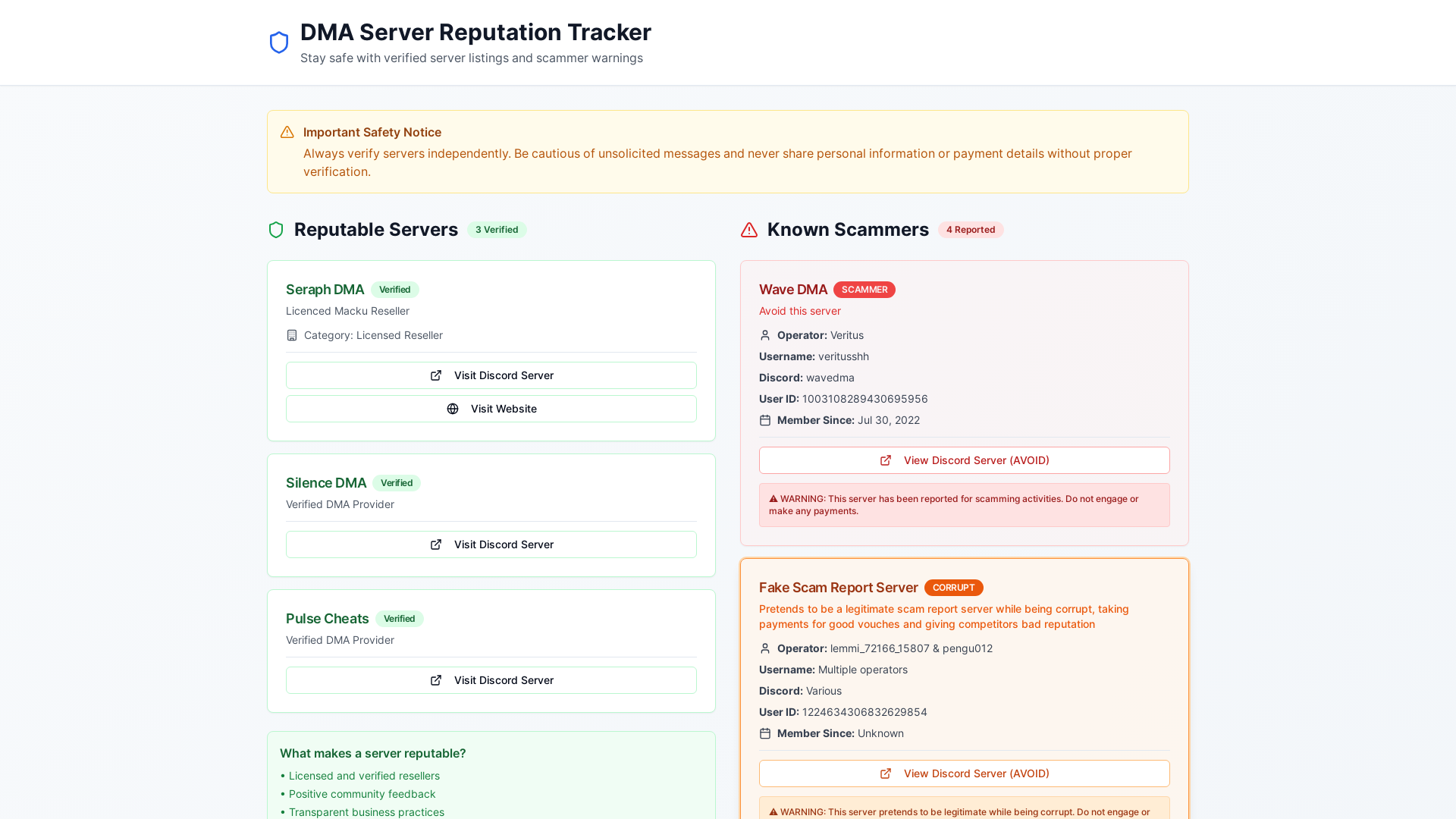 DMA Server Reputation Tracker