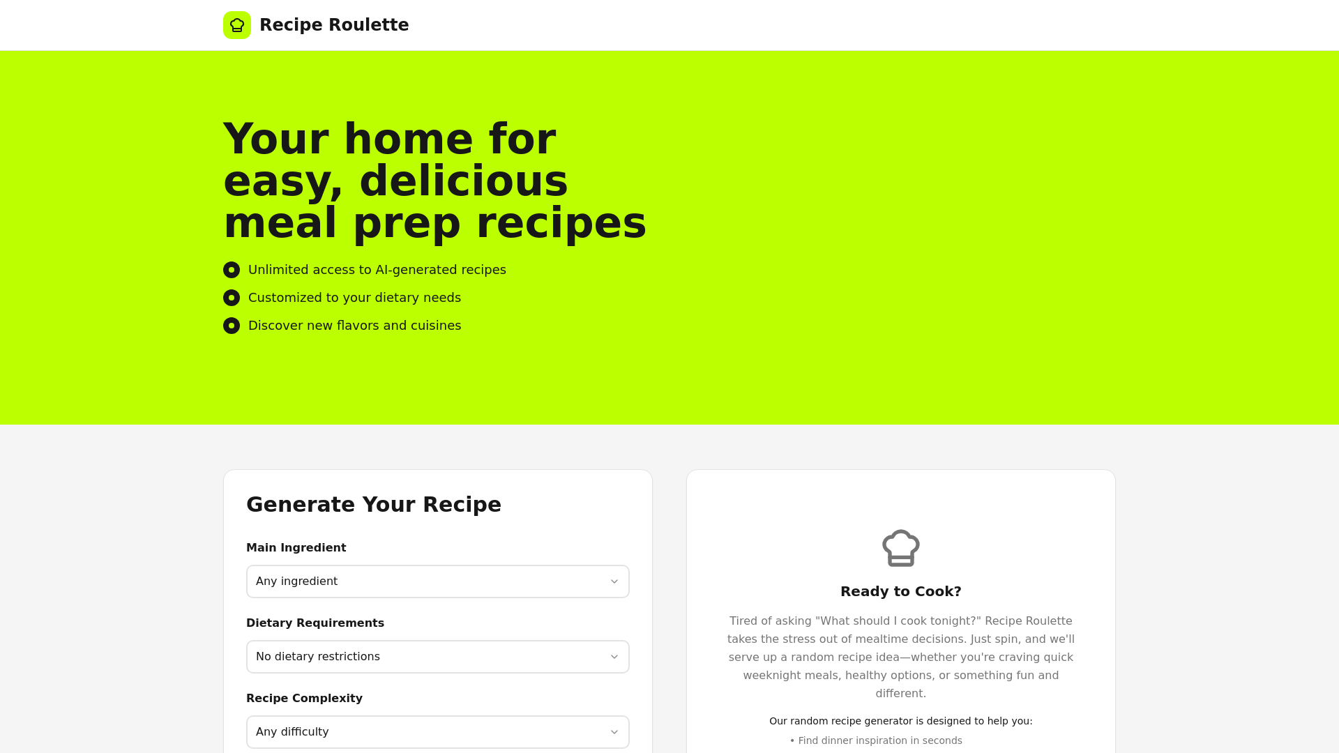 Recipe roulette- the random recipe generator