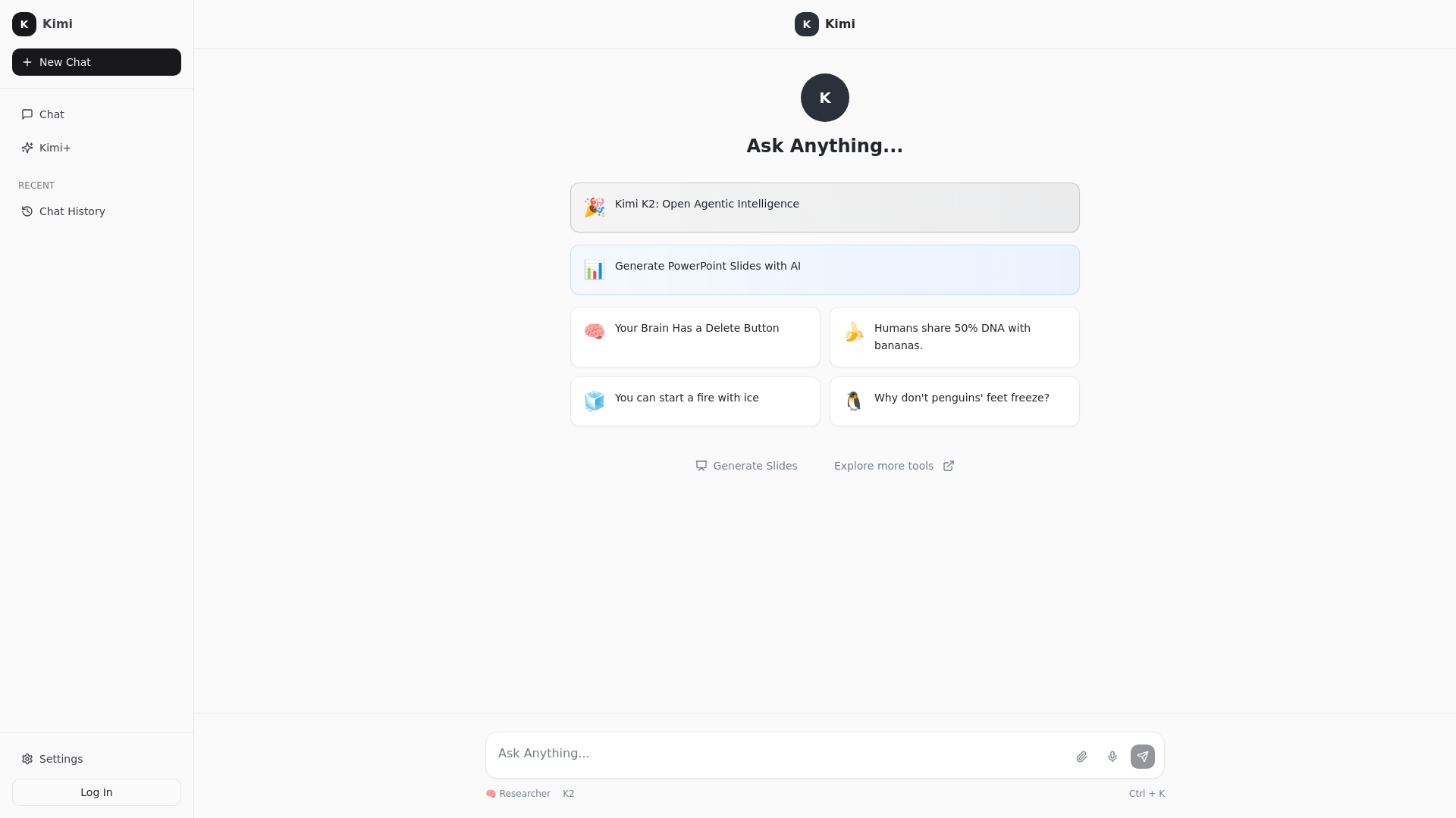 Kimi Slides - AI Chat Interface