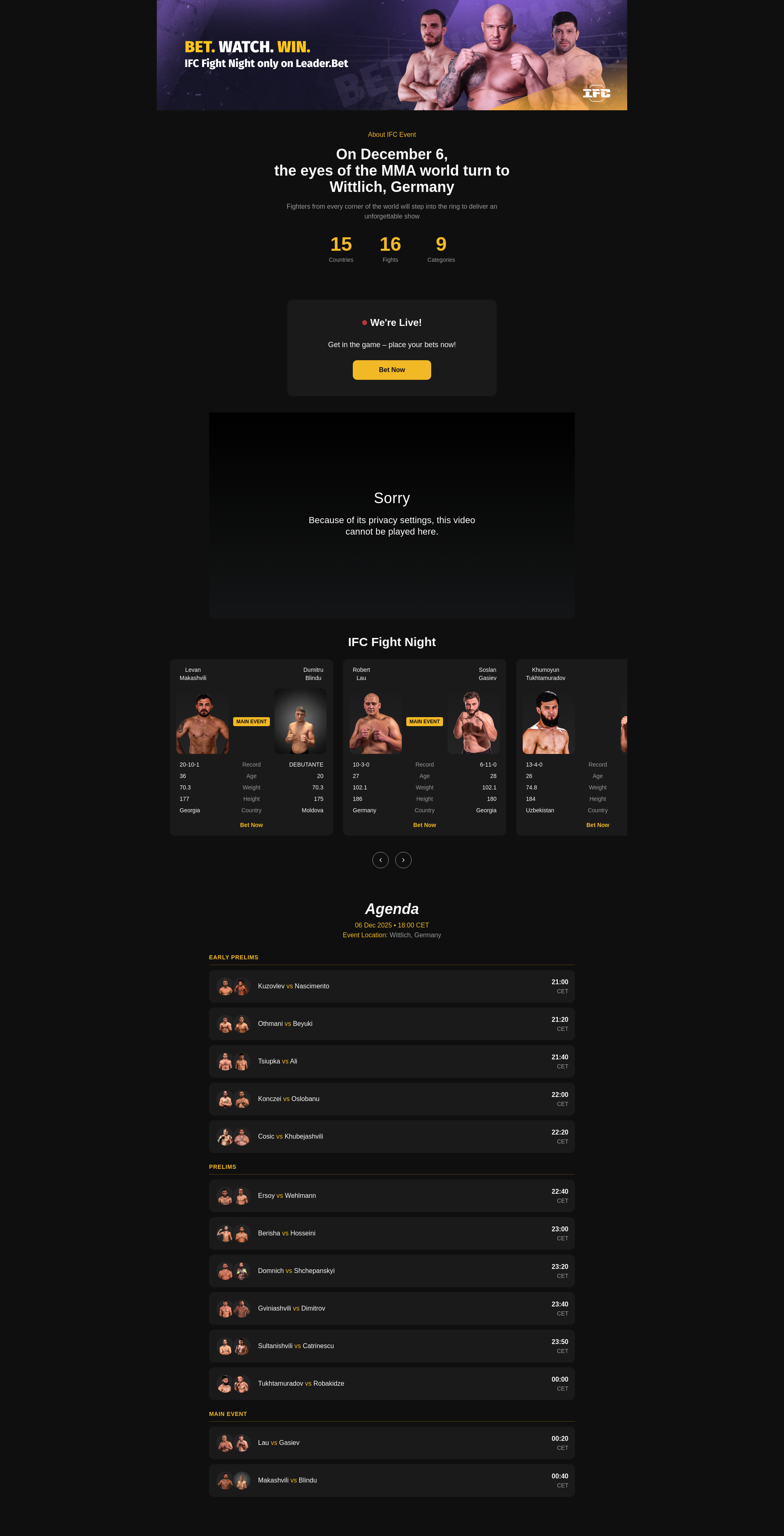 IFC Fight Night - December 6 | Leader.Bet