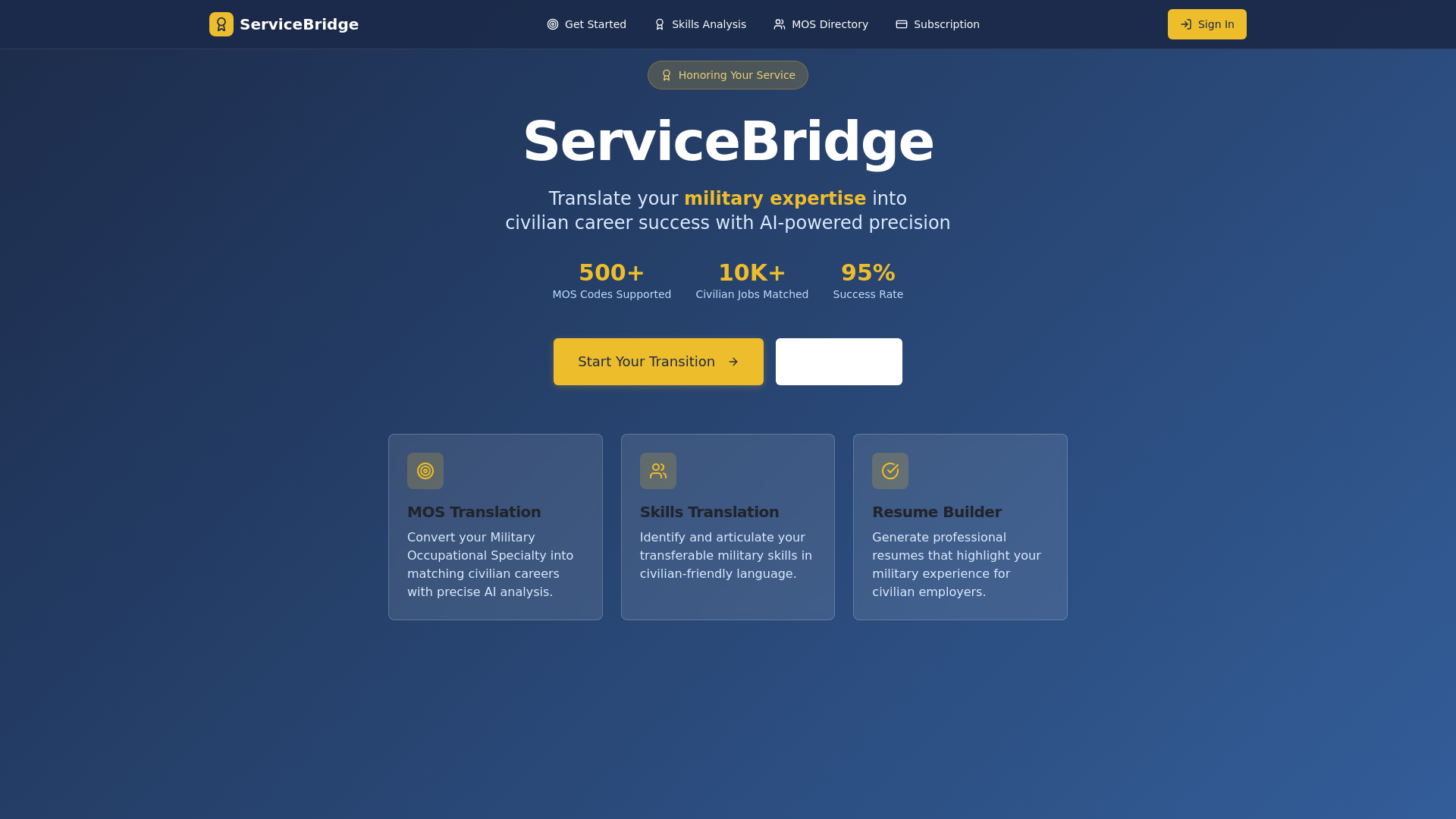 ServiceBridge - Military to Civilian Career Transition | AI-Powered MOS ...