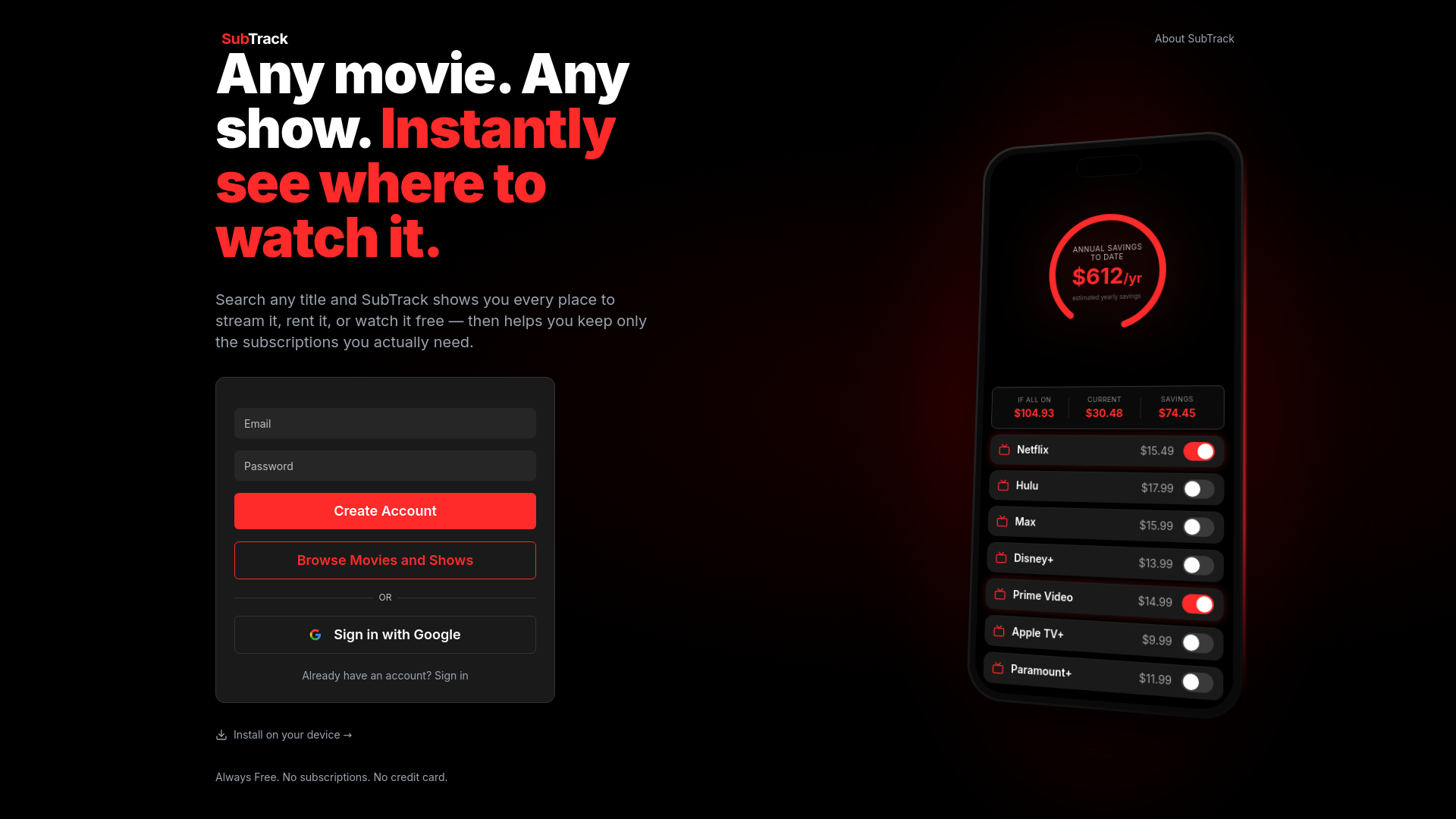 SubTrack - Optimize Your Streaming Subscriptions