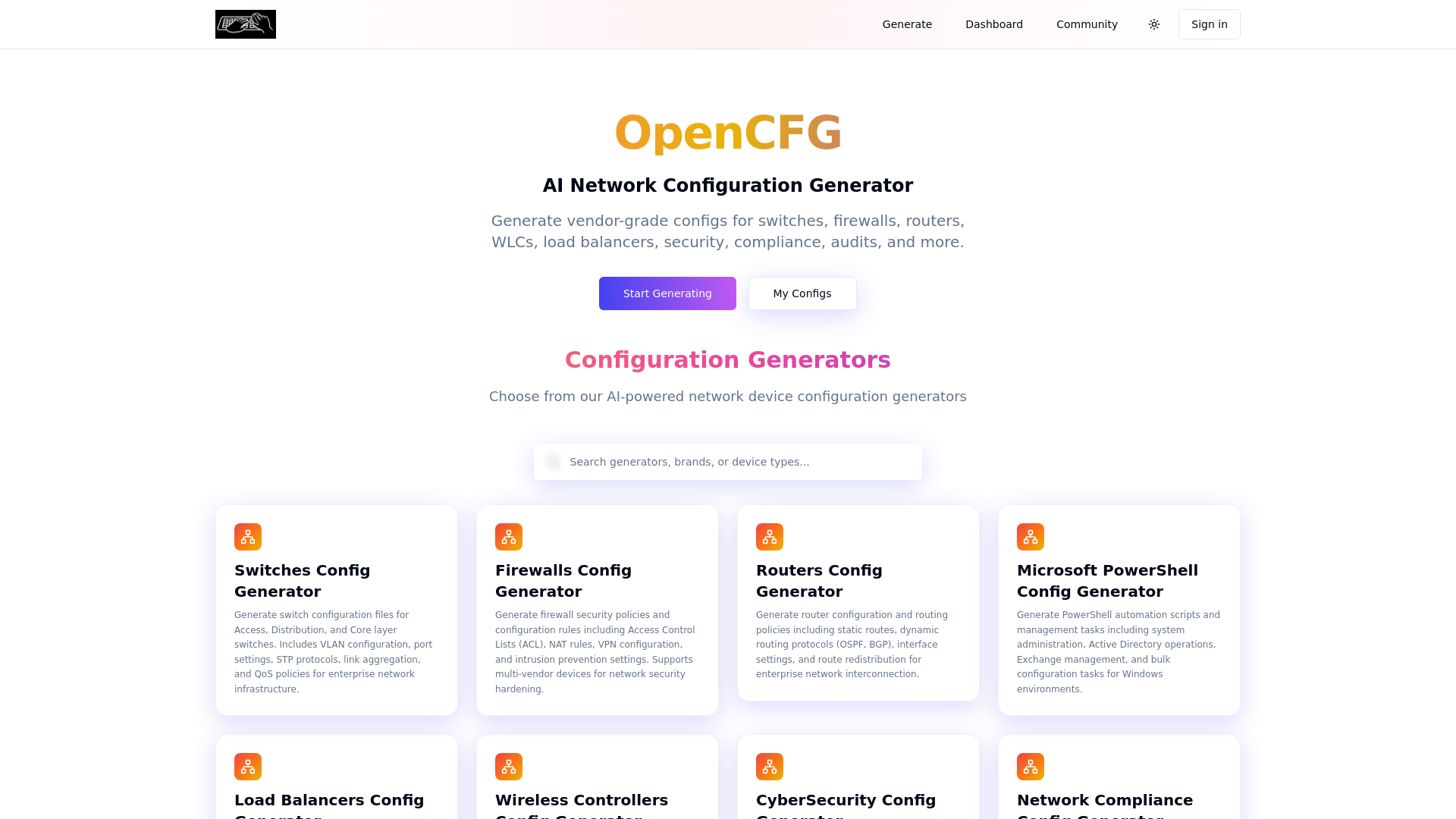 OpenCFG — Network Configuration Generator