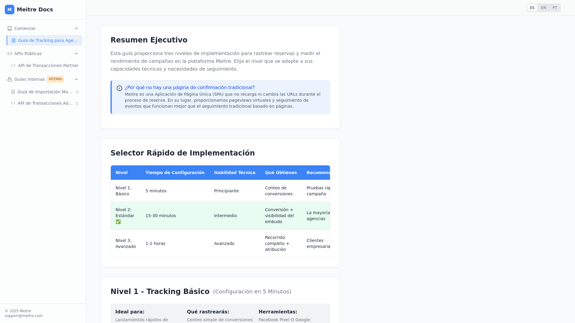 Meitre Documentation - Agency Tracking & Integration Guides