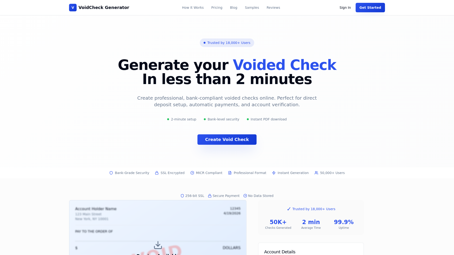 Voided Check Generator - Create Professional Voided Checks Instantly