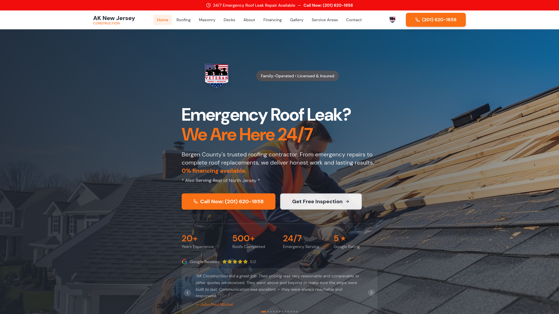 AK New Jersey Construction | Veteran-Owned Roofing Contractor Westwood NJ