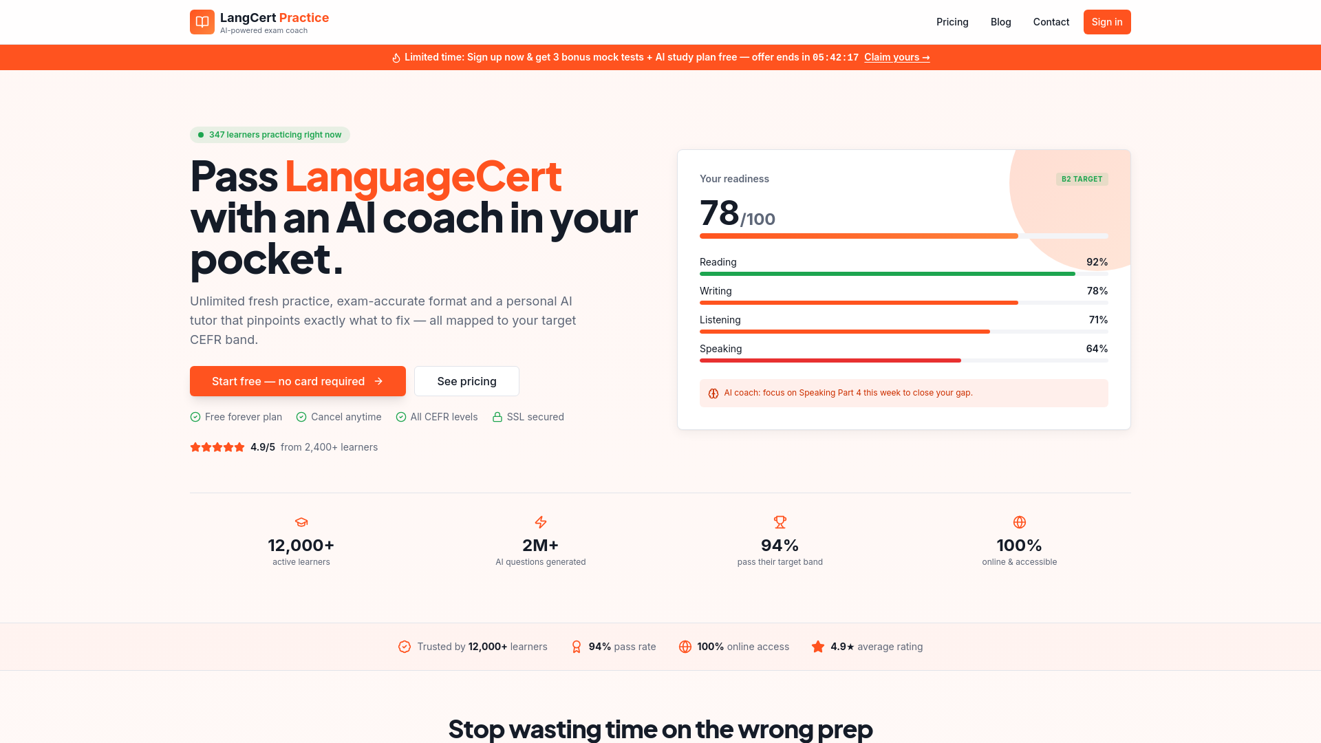 LangCert Practice — AI-Powered LanguageCert Exam Practice