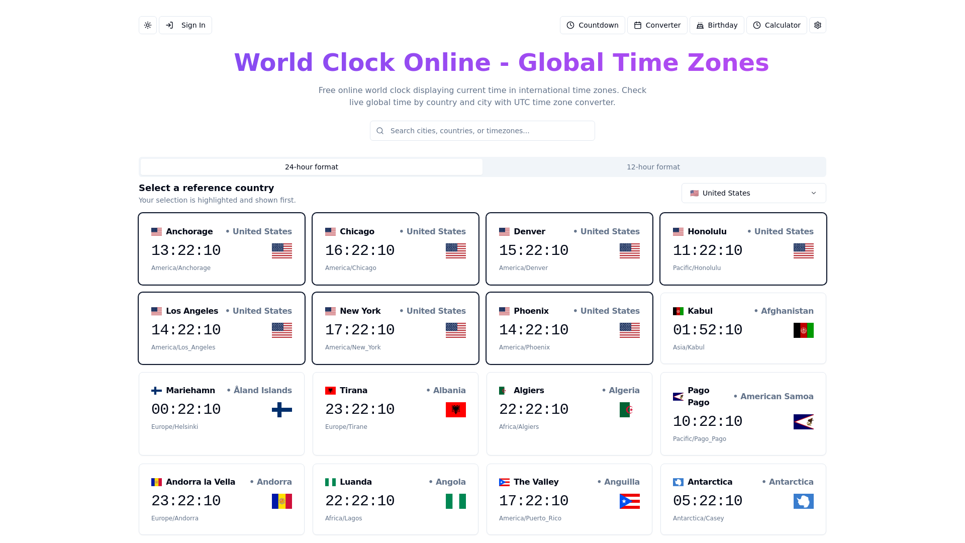 World Clock Online - Global Time Zones & International Time - MyGlobalClock