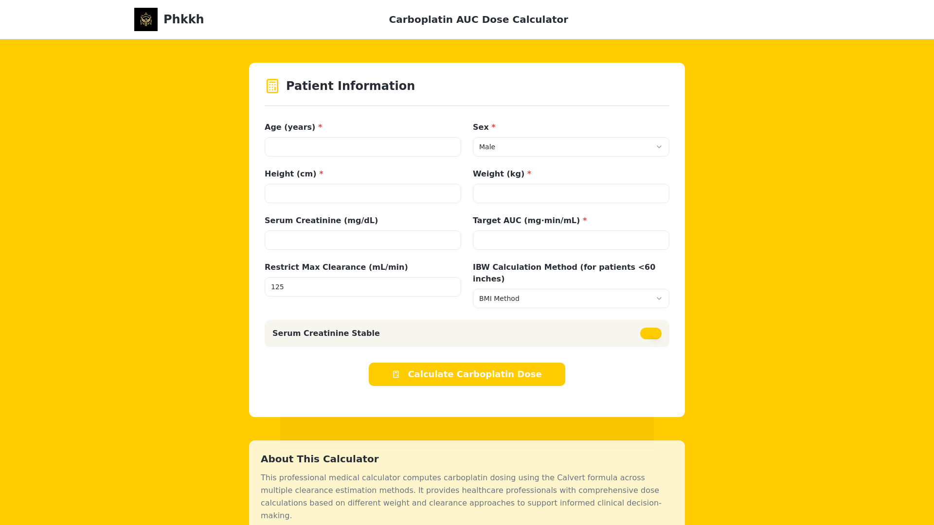 Carboplatin AUC Calculator | Phkkh