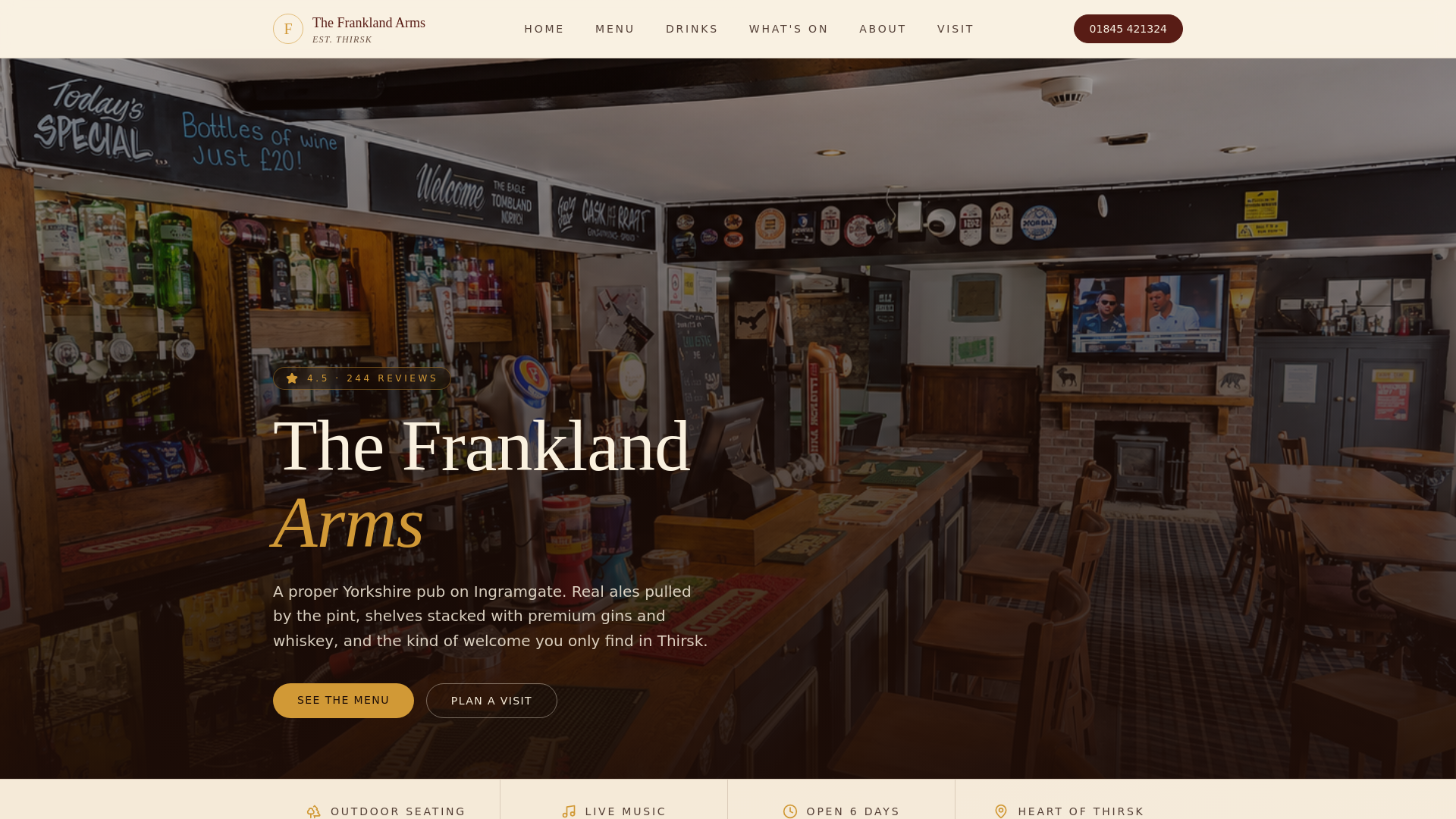 Menu — The Frankland Arms, Thirsk
