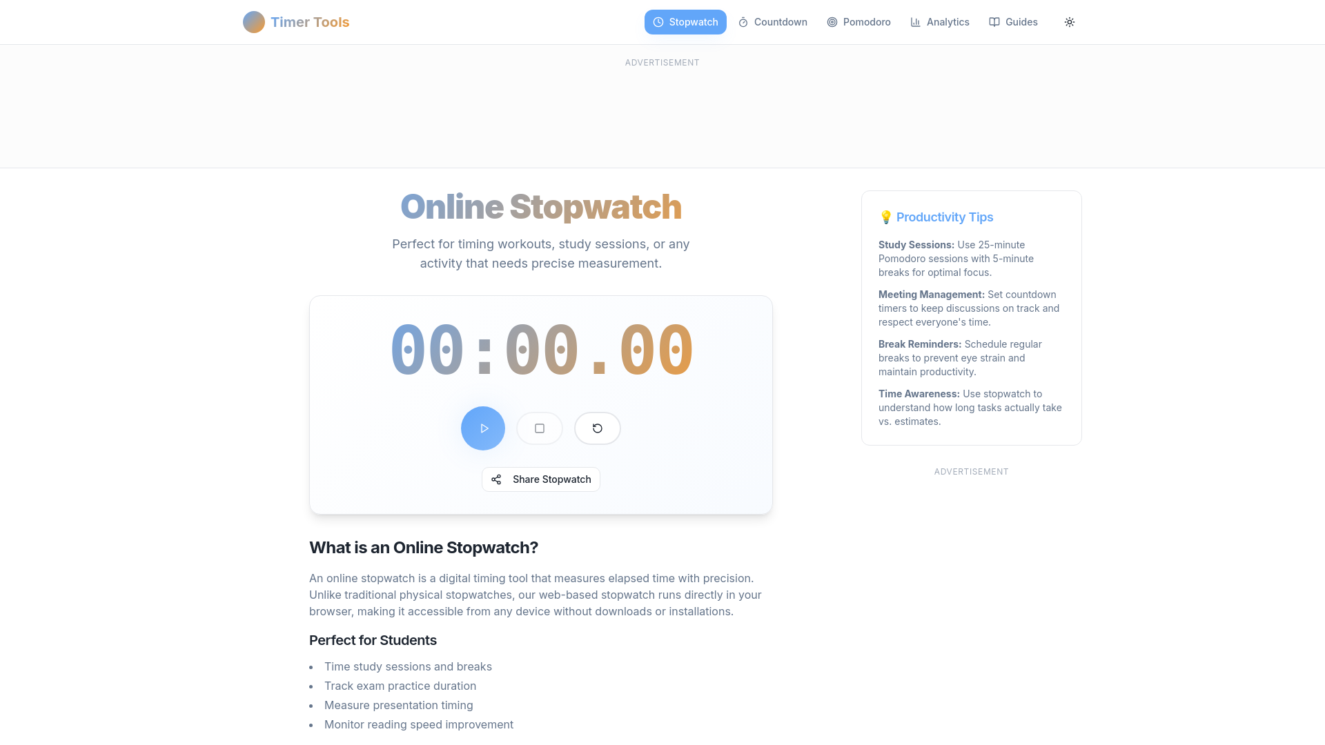 Free Online Timer Tools - Stopwatch, Countdown & Pomodoro Timer