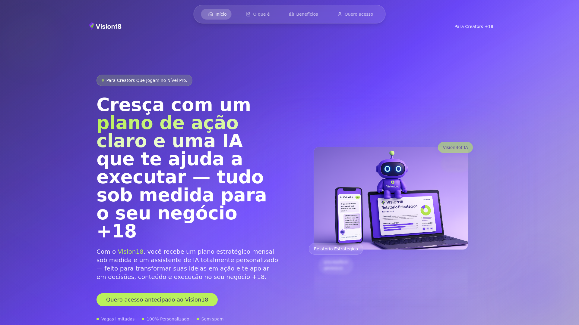 Vision18 - Assistente IA Personalizado para Creators +18