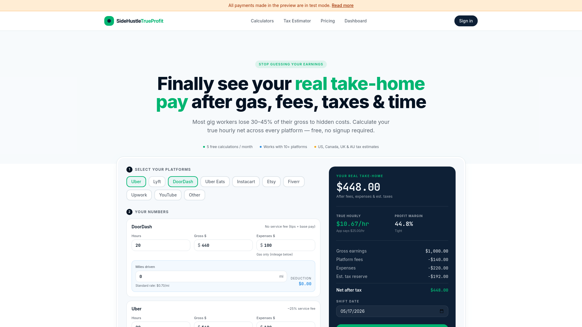 Uber Eats Driver Profit Calculator — Your real $/hr after gas & taxes