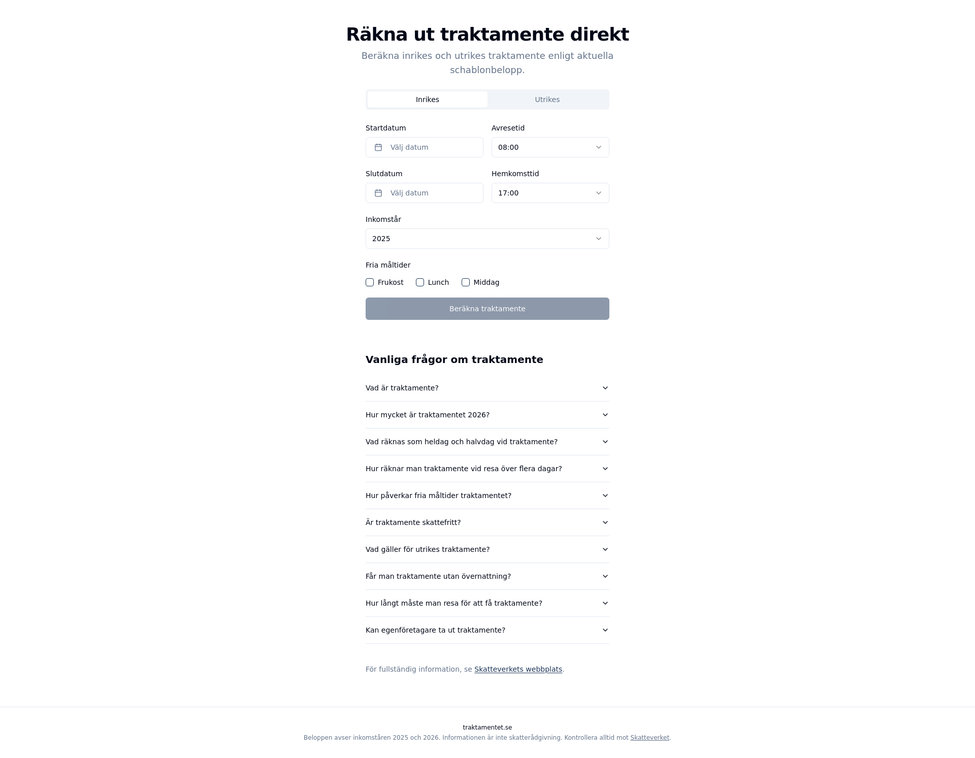Inrikes traktamente 2026 – Schablonbelopp och regler