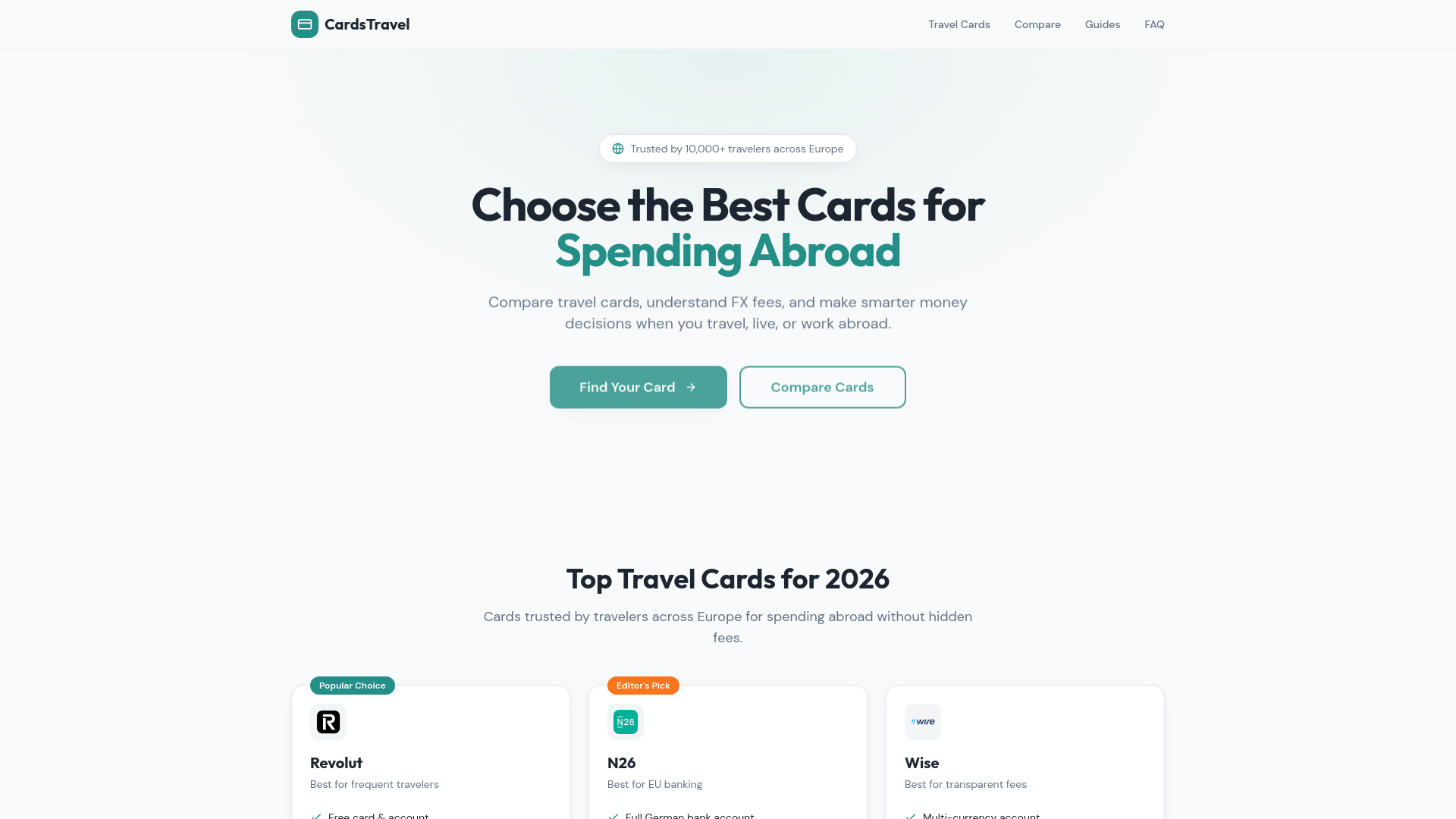 CardsTravel – Best Travel Cards for Spending Abroad in 2026