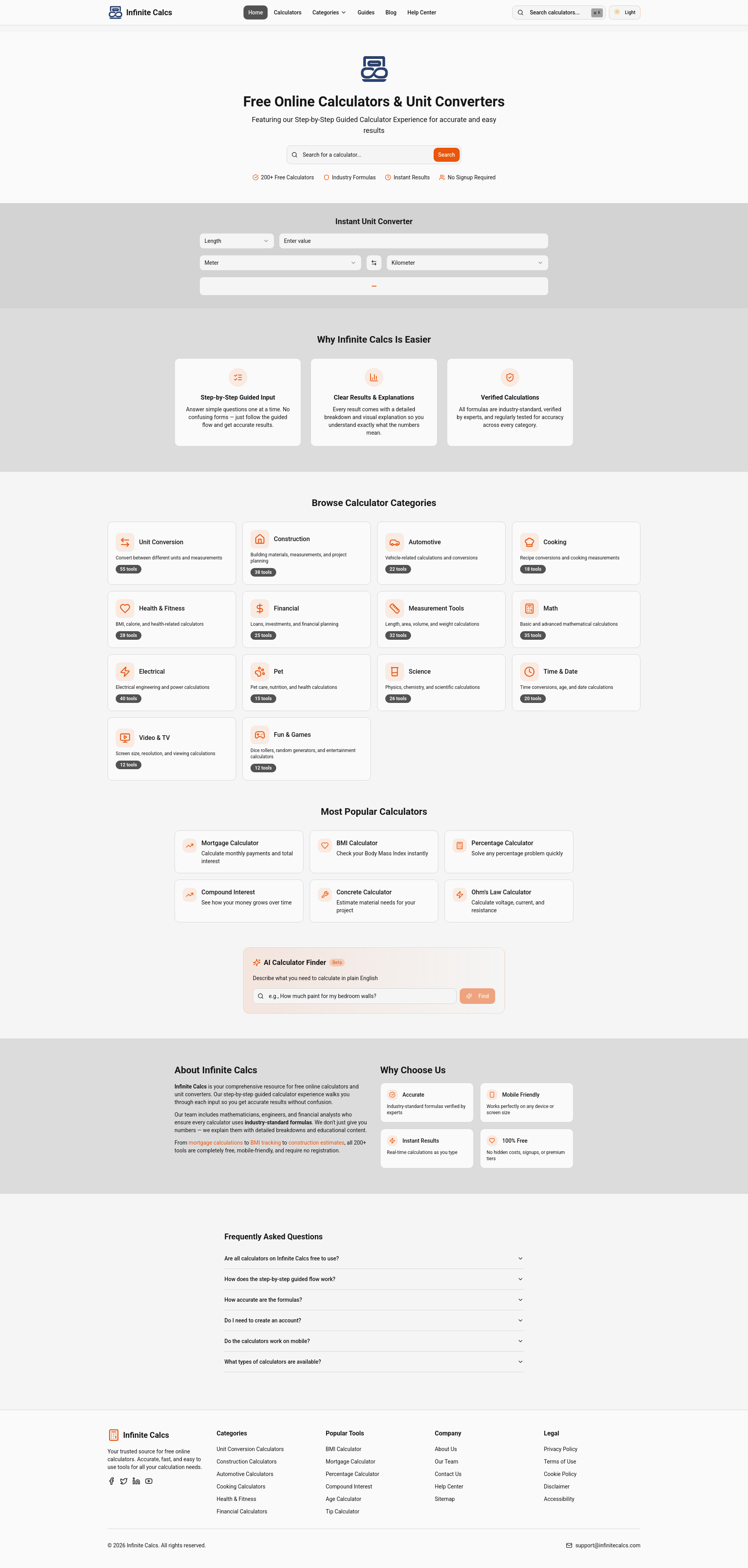 InfiniteCalcs - Free Online Calculators, Converters & Estimators
