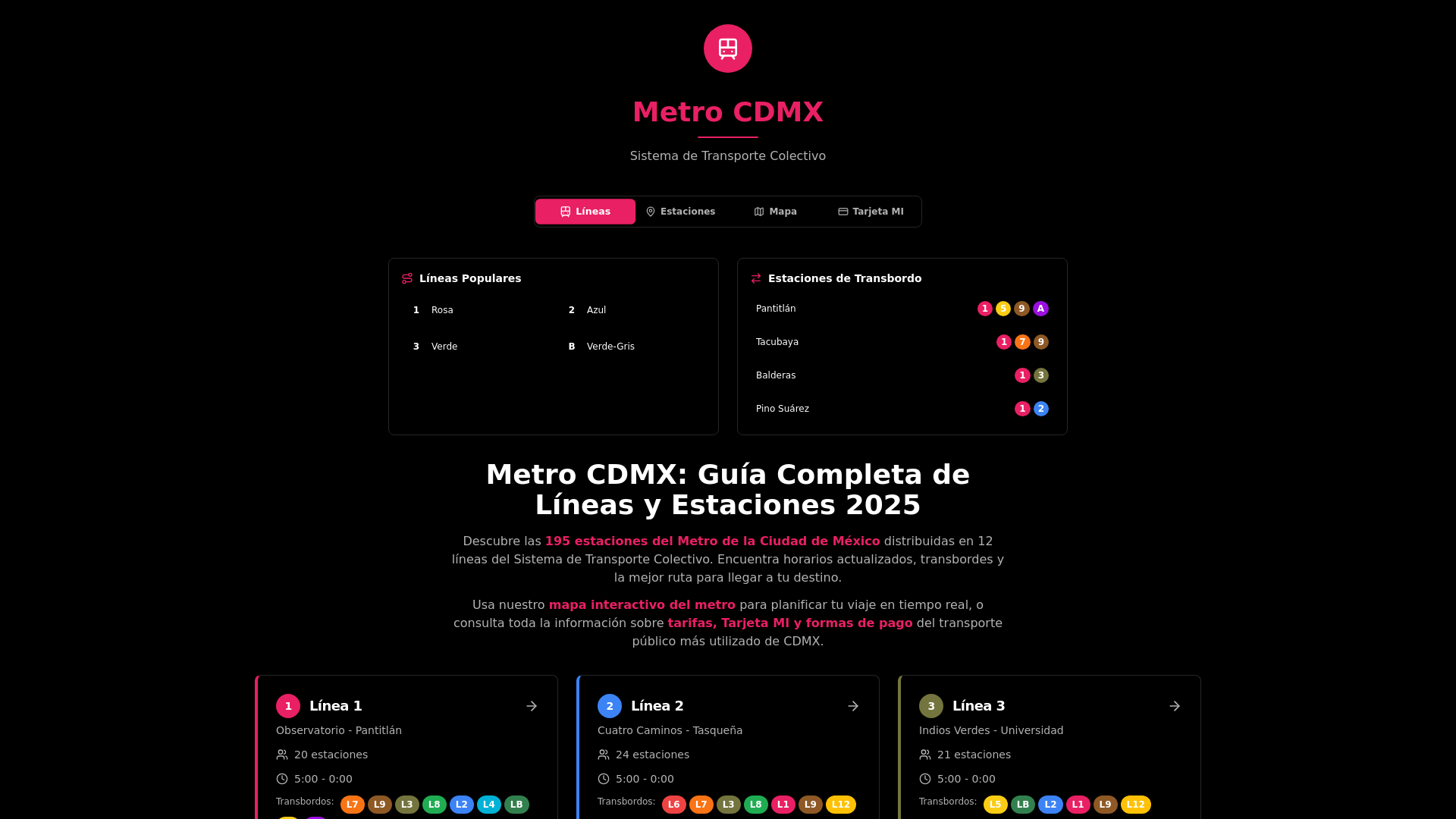 Metro CDMX 2025 | Mapa Interactivo, Horarios y Guía Completa de 195 ...