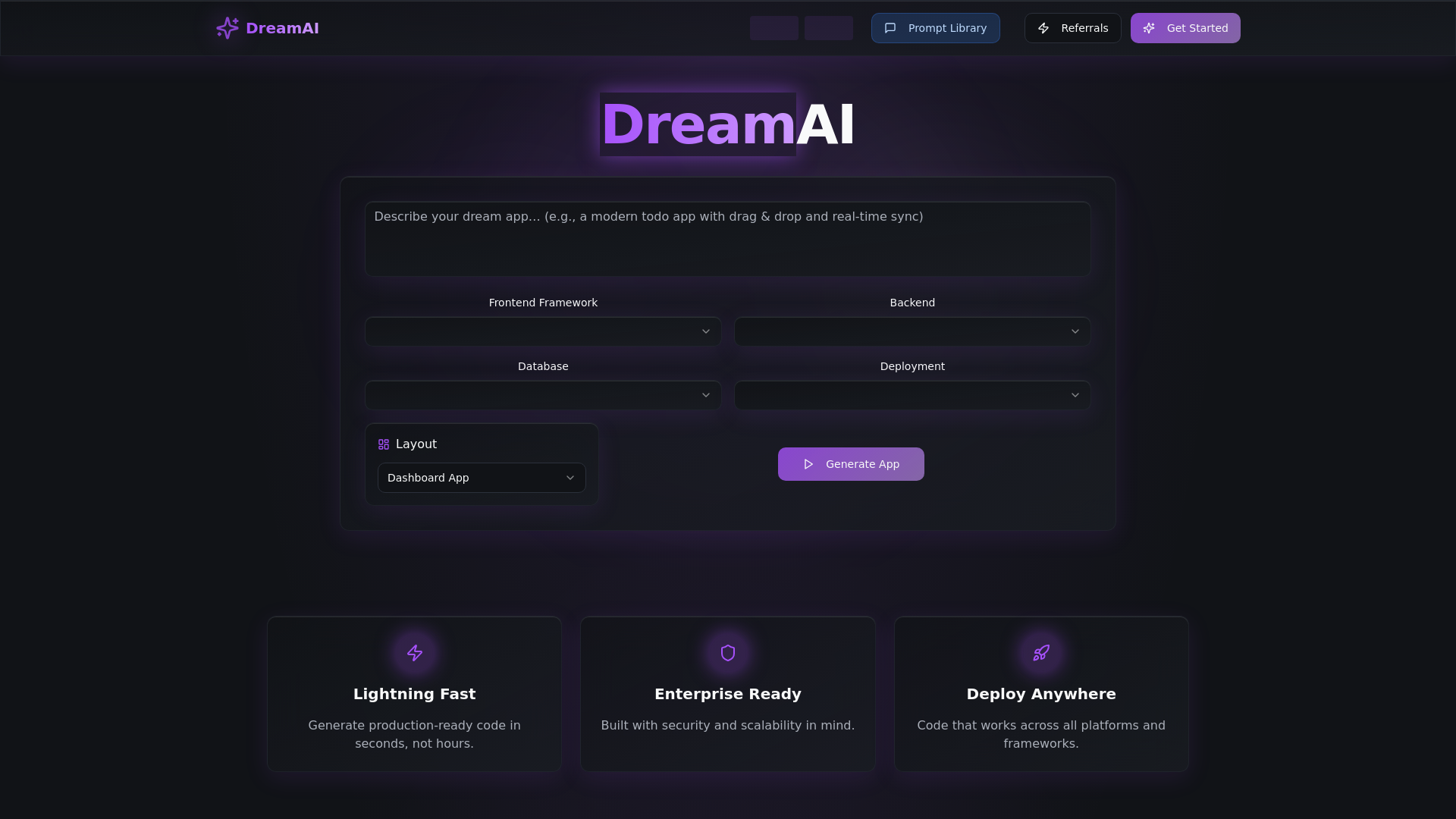 DreamAI – Generate full apps with your tech stack