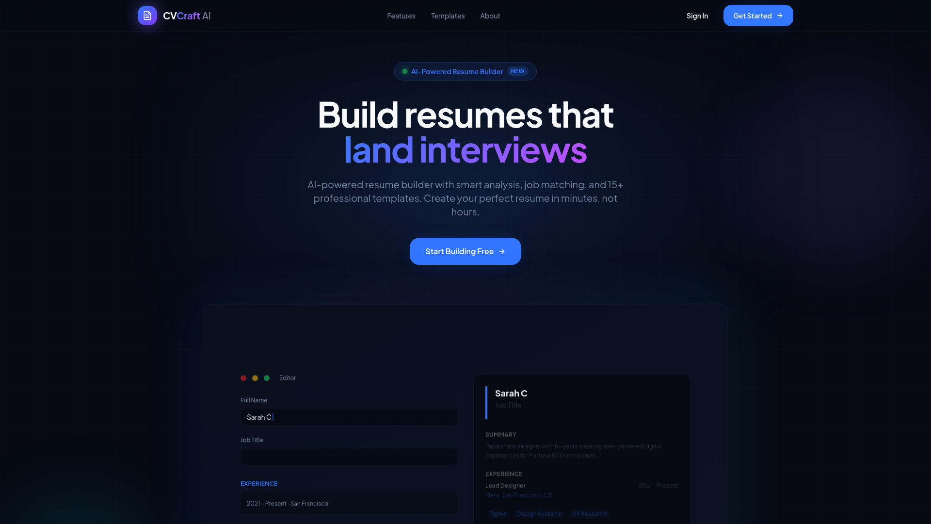 CVCraft AI - Professional AI-Powered Resume Builder
