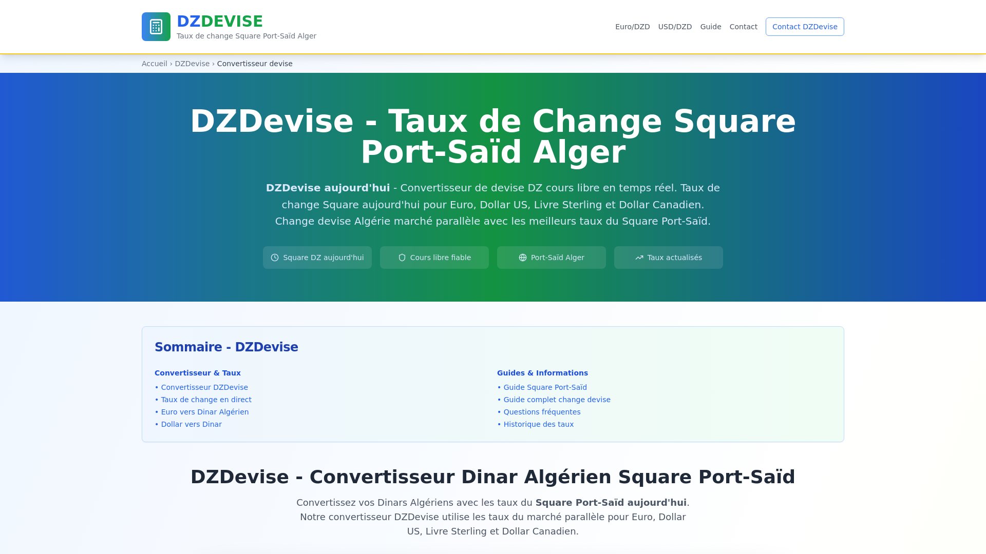 DZDevise - Taux de Change Square Port-Saïd Alger | Cours Libre DZD EUR ...