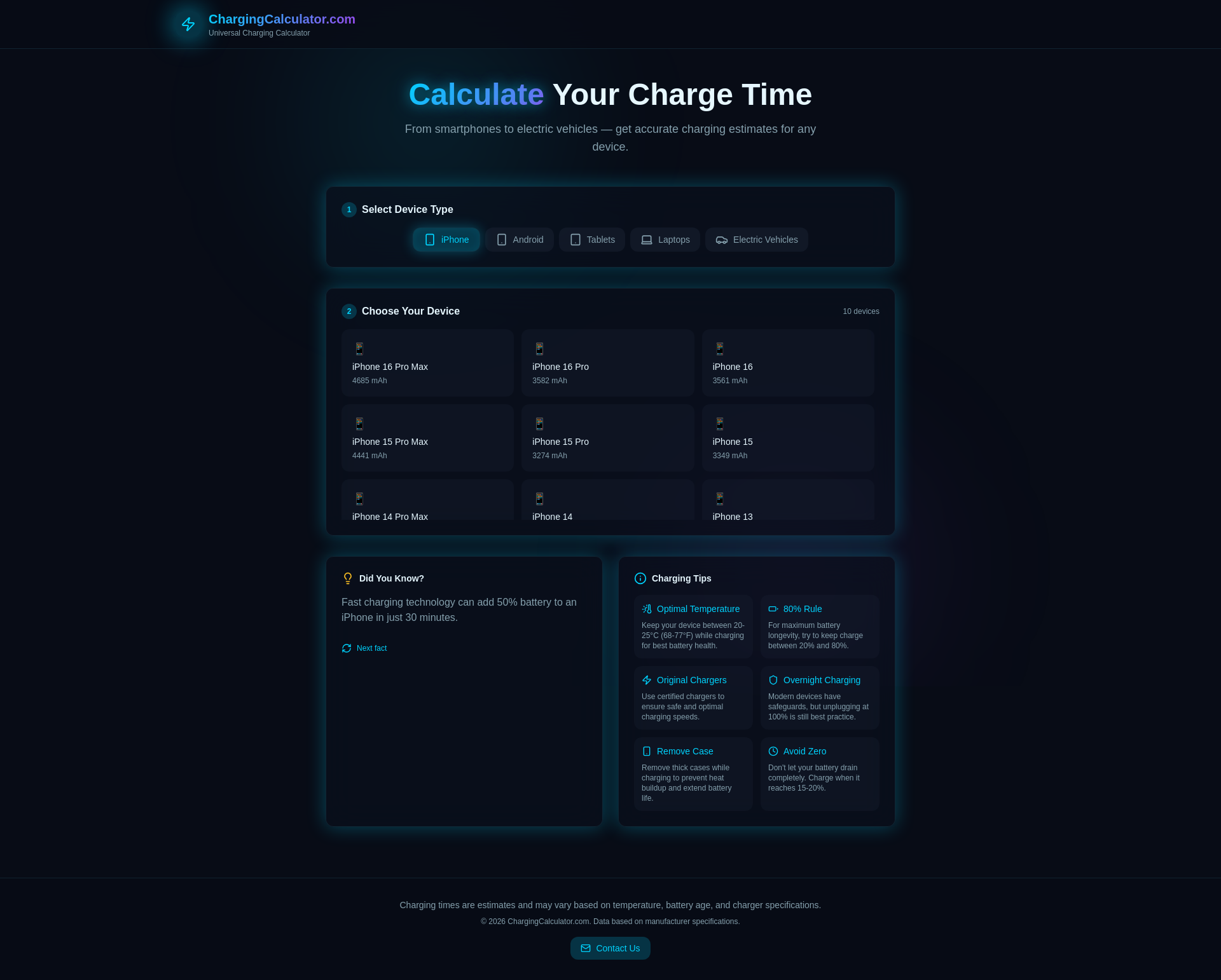 ChargingCalculator.com - Device Charging Time Calculator | iPhone ...
