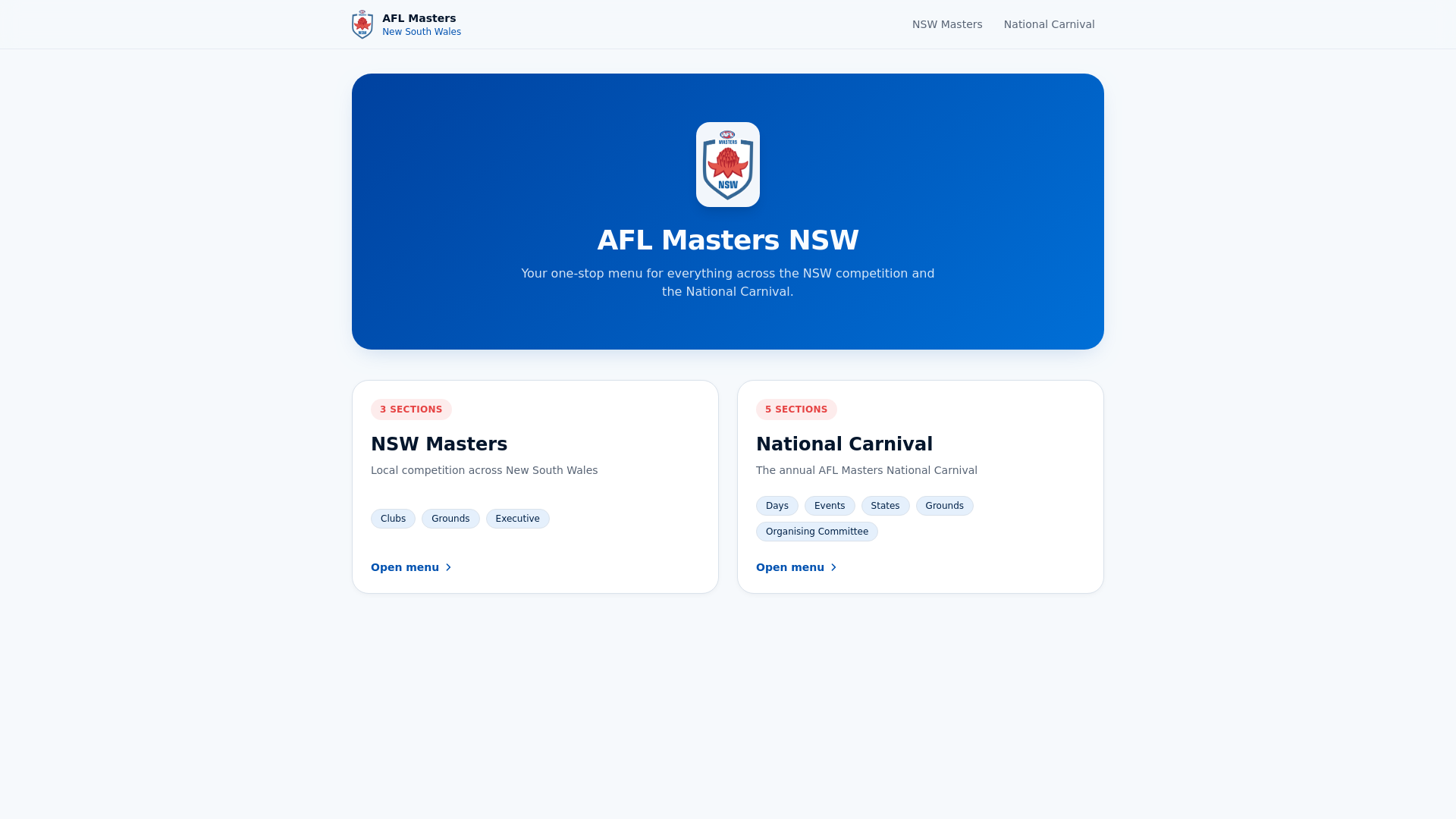 Carnival Registration — National Carnival — AFL Masters NSW