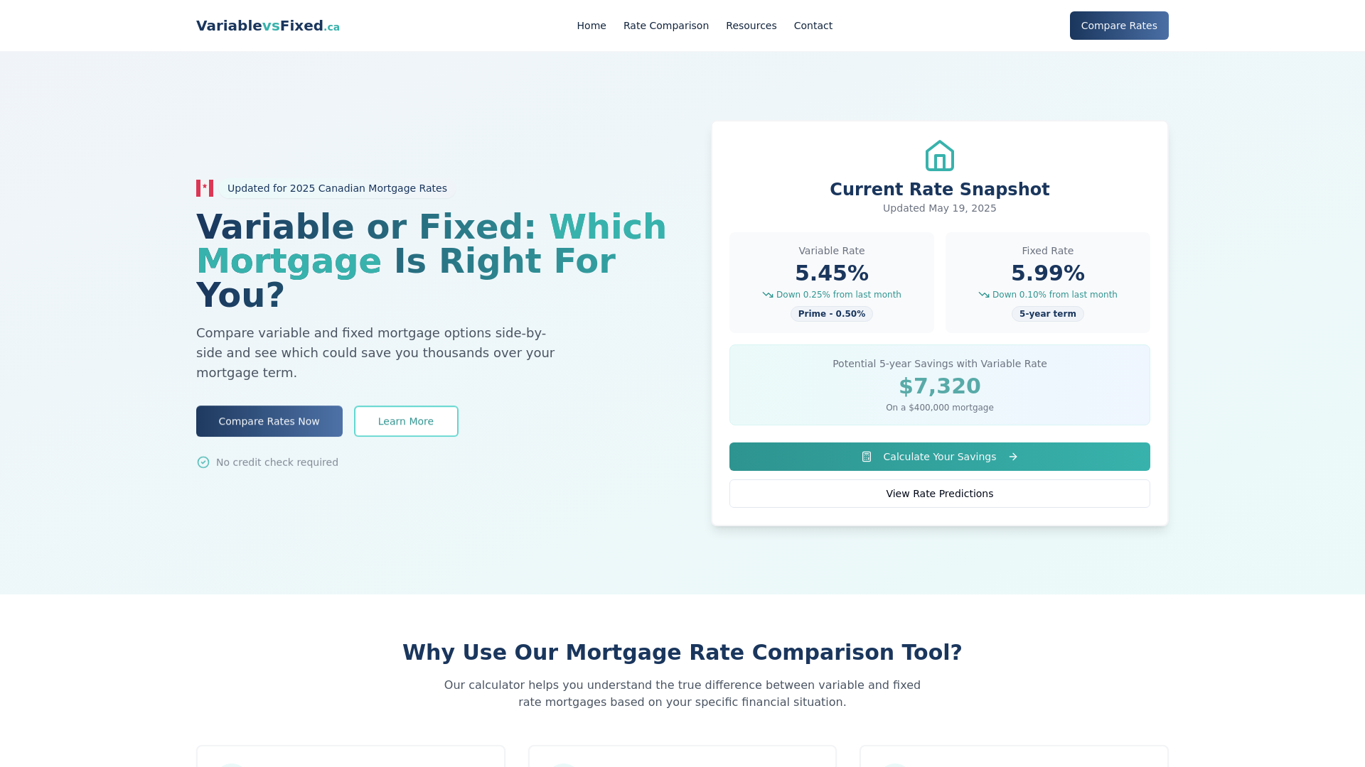 Variable vs Fixed Mortgage Calculator Canada - Compare Your Options
