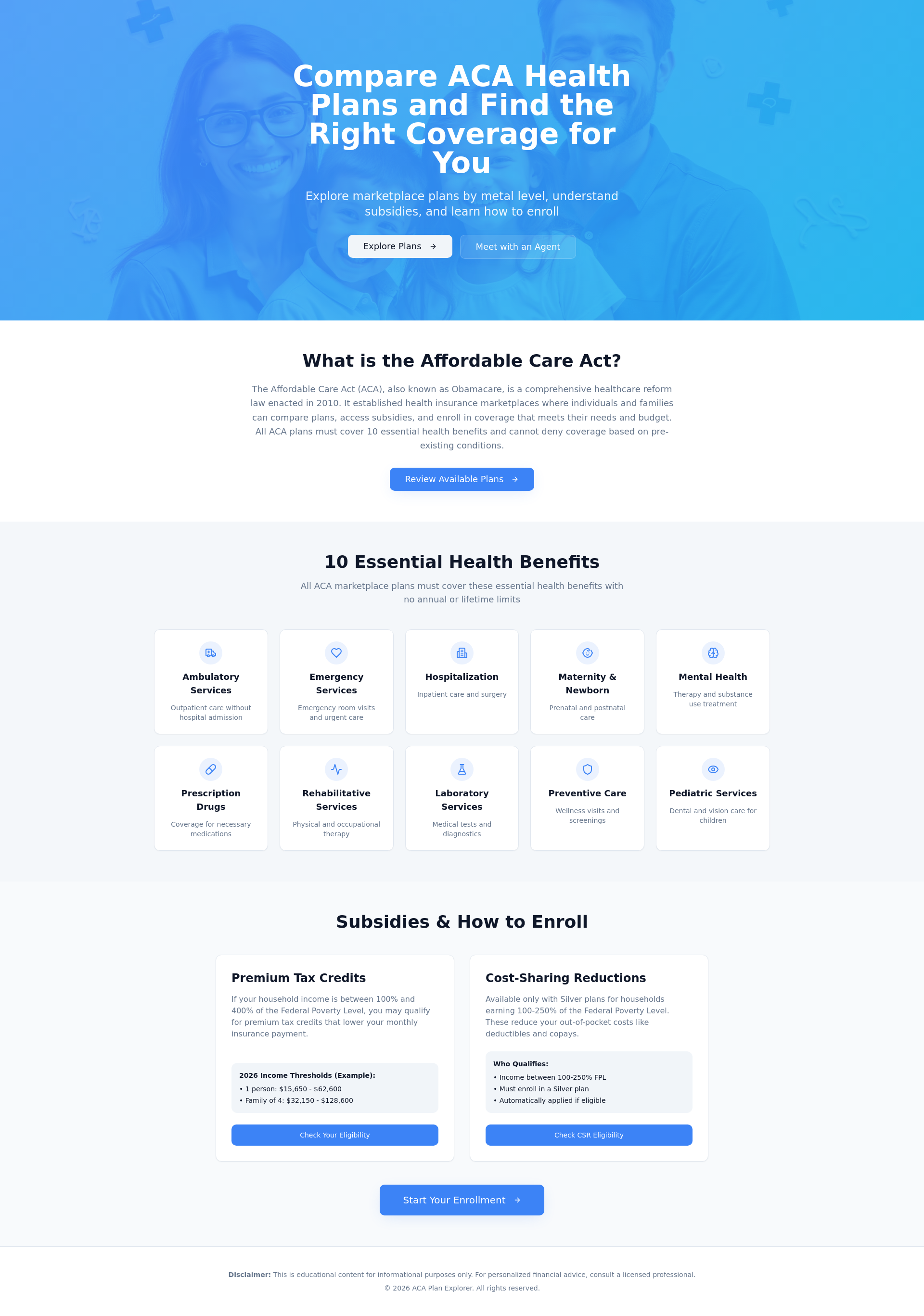 ACA Plan Explorer - Compare Health Insurance Plans & Find Subsidies