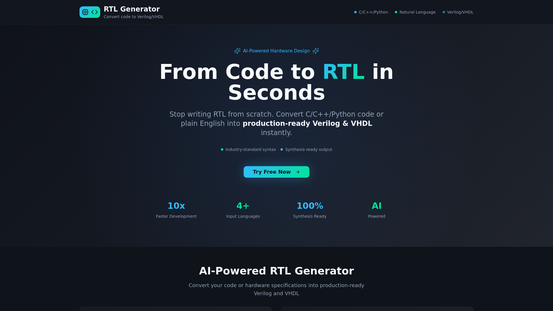 RTL Generator - Convert Code to Verilog/VHDL in Seconds | AI-Powered HDL