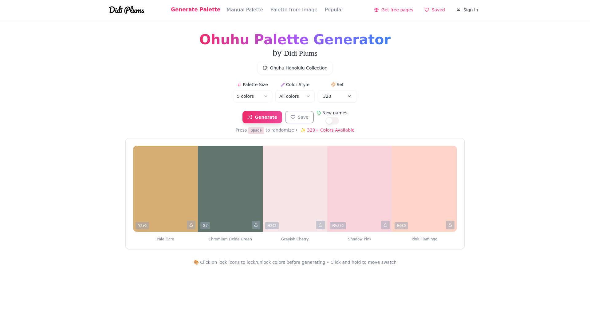 Ohuhu Palette Generator by Didi Plums | 320+ Colors Tool
