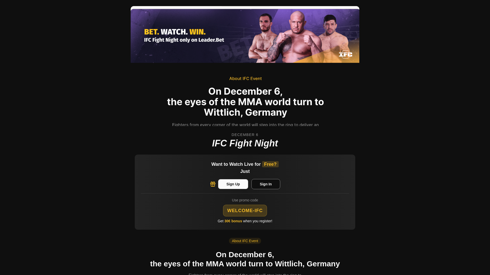 IFC Fight Night - December 6 | Leader.Bet