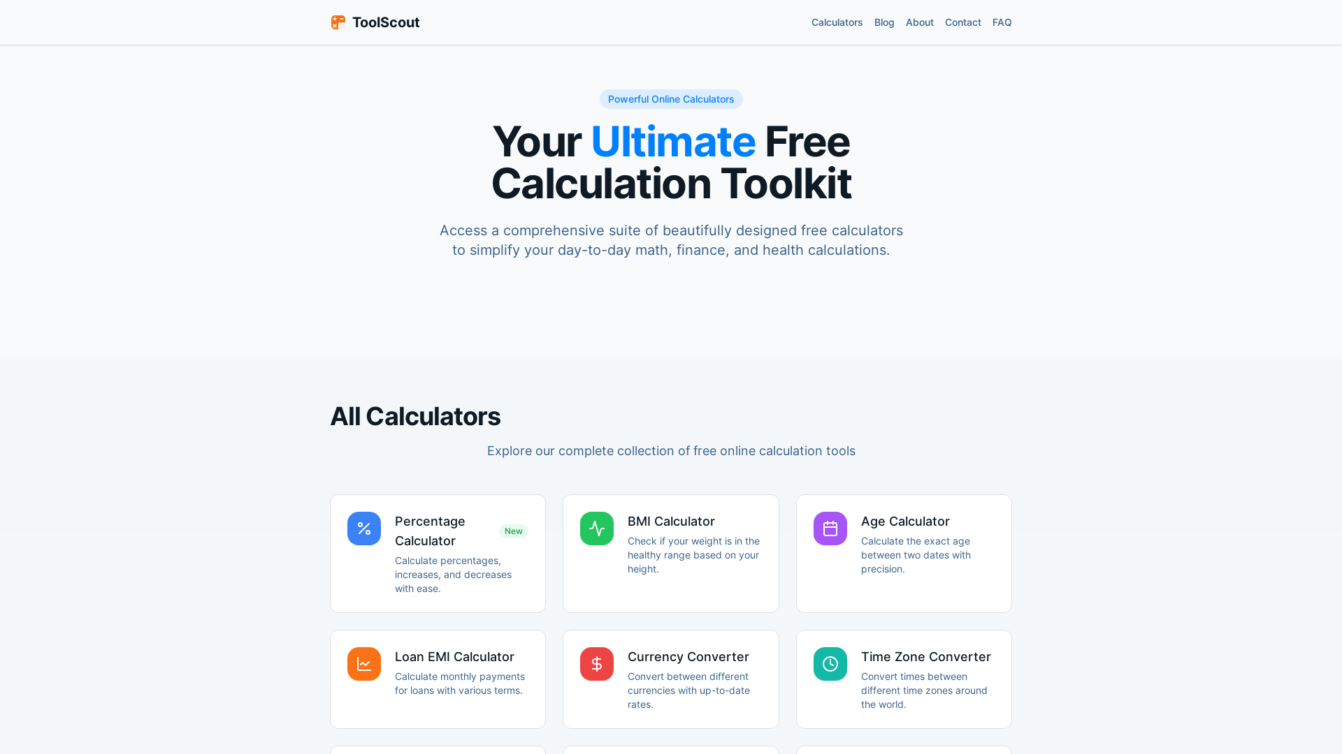 ToolScout.org - Your Ultimate Free Online Calculation Toolkit for Math ...